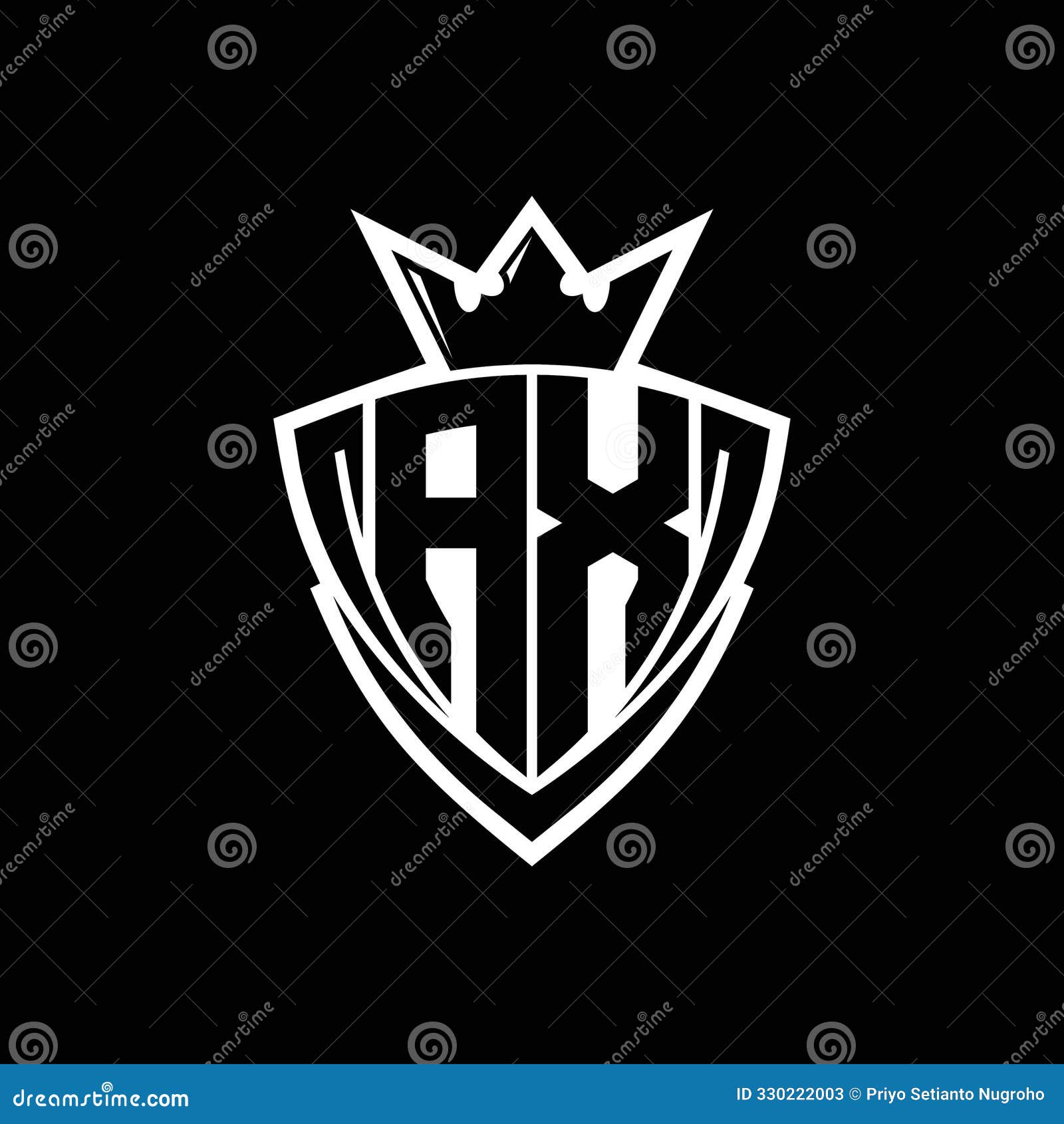 AX Letter Logo with Sharp Triangle Shield Shape with Crown Inside White ...