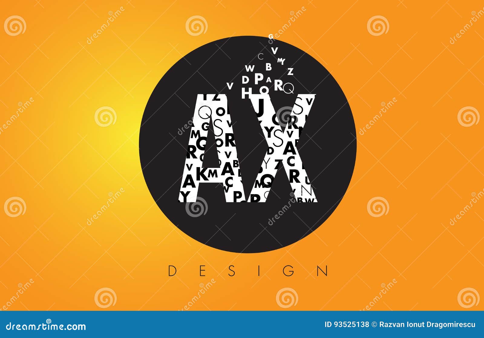 AX a X Logo Made of Small Letters with Black Circle and Yellow B Stock ...