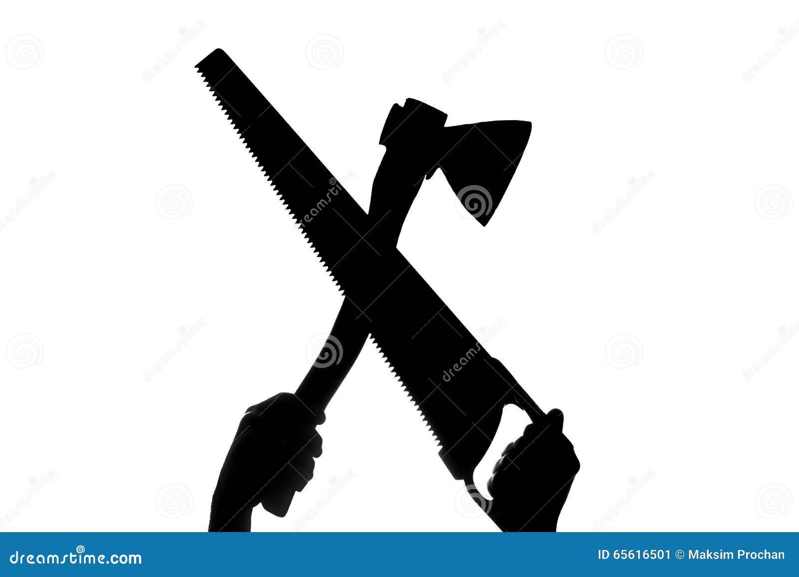 The ax and saw in hands stock image. Image of tools, hand - 65616501