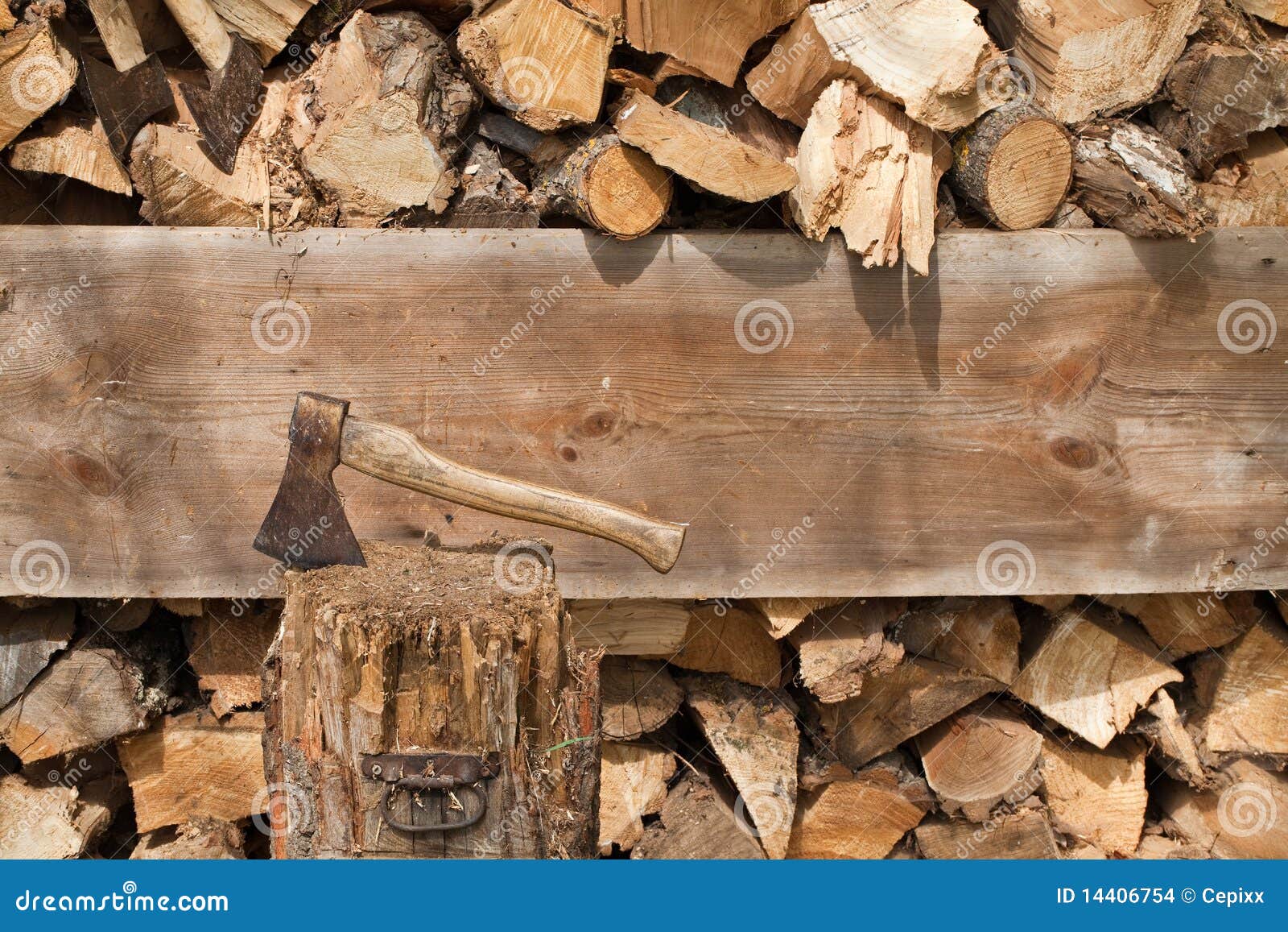 Ax stuck and cut wood stock photo. Image of firewood - 14406754