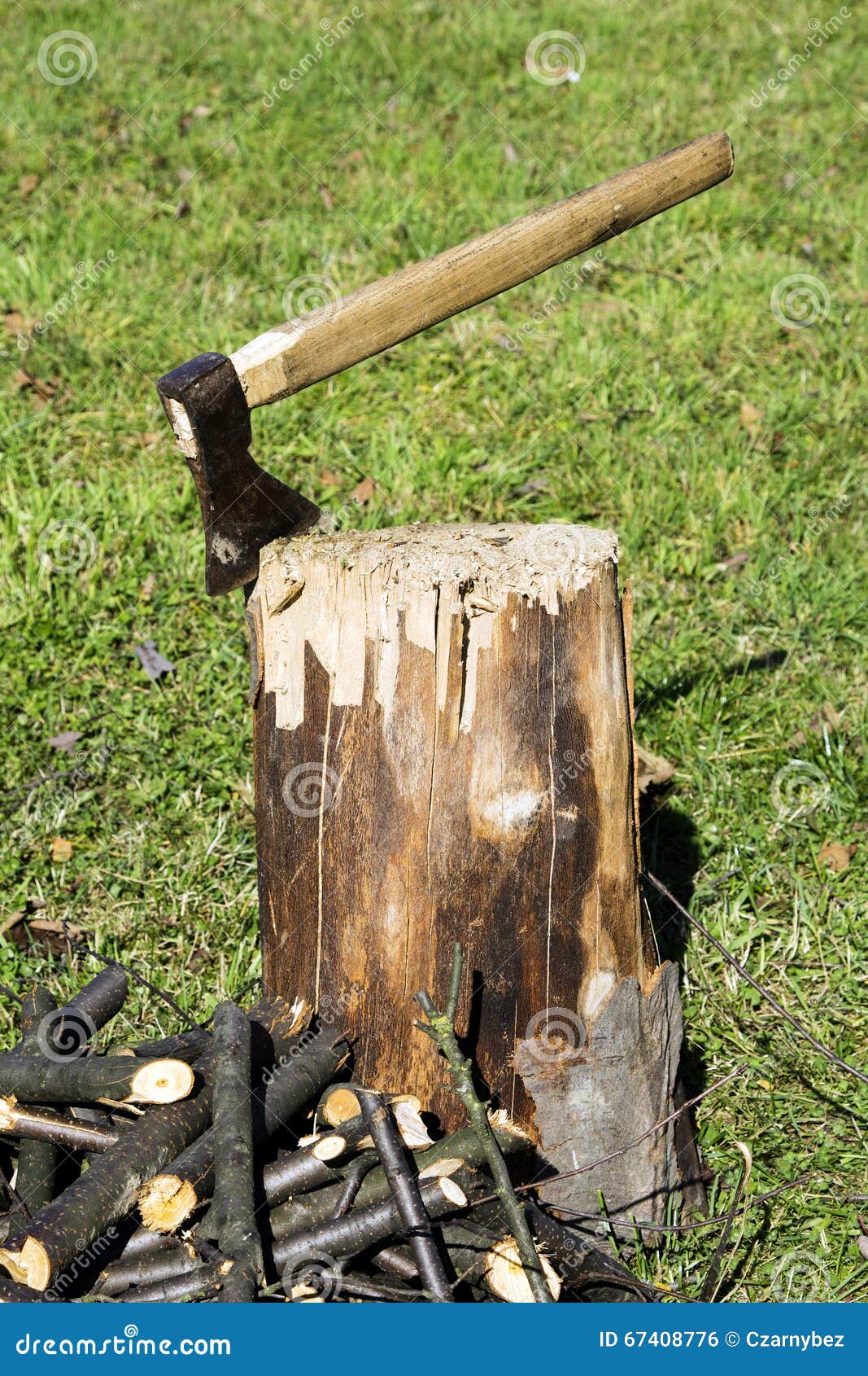 Ax stuck in a log stock photo. Image of stump, fuel, rusty - 67408776