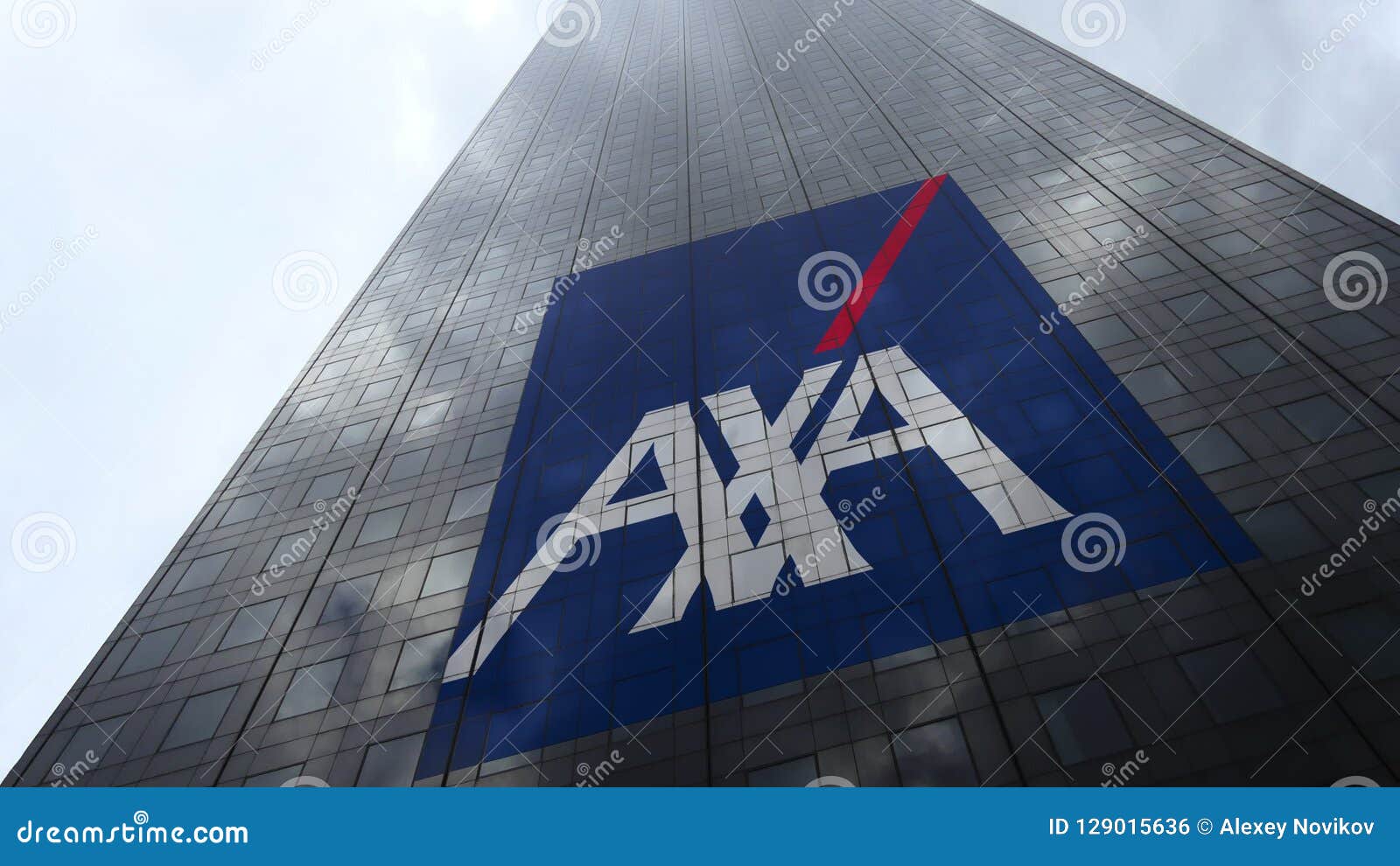 AXA Logo on a Skyscraper Facade Reflecting Clouds, Time Lapse ...