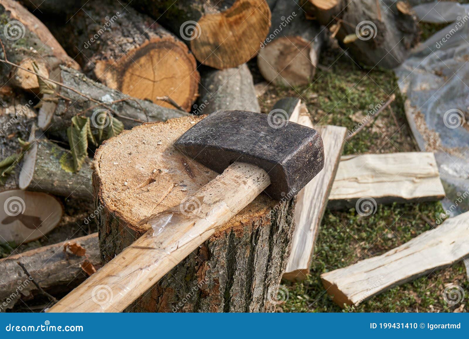 Axe in Chopping Block stock photo. Image of chop, chaotic - 199431410