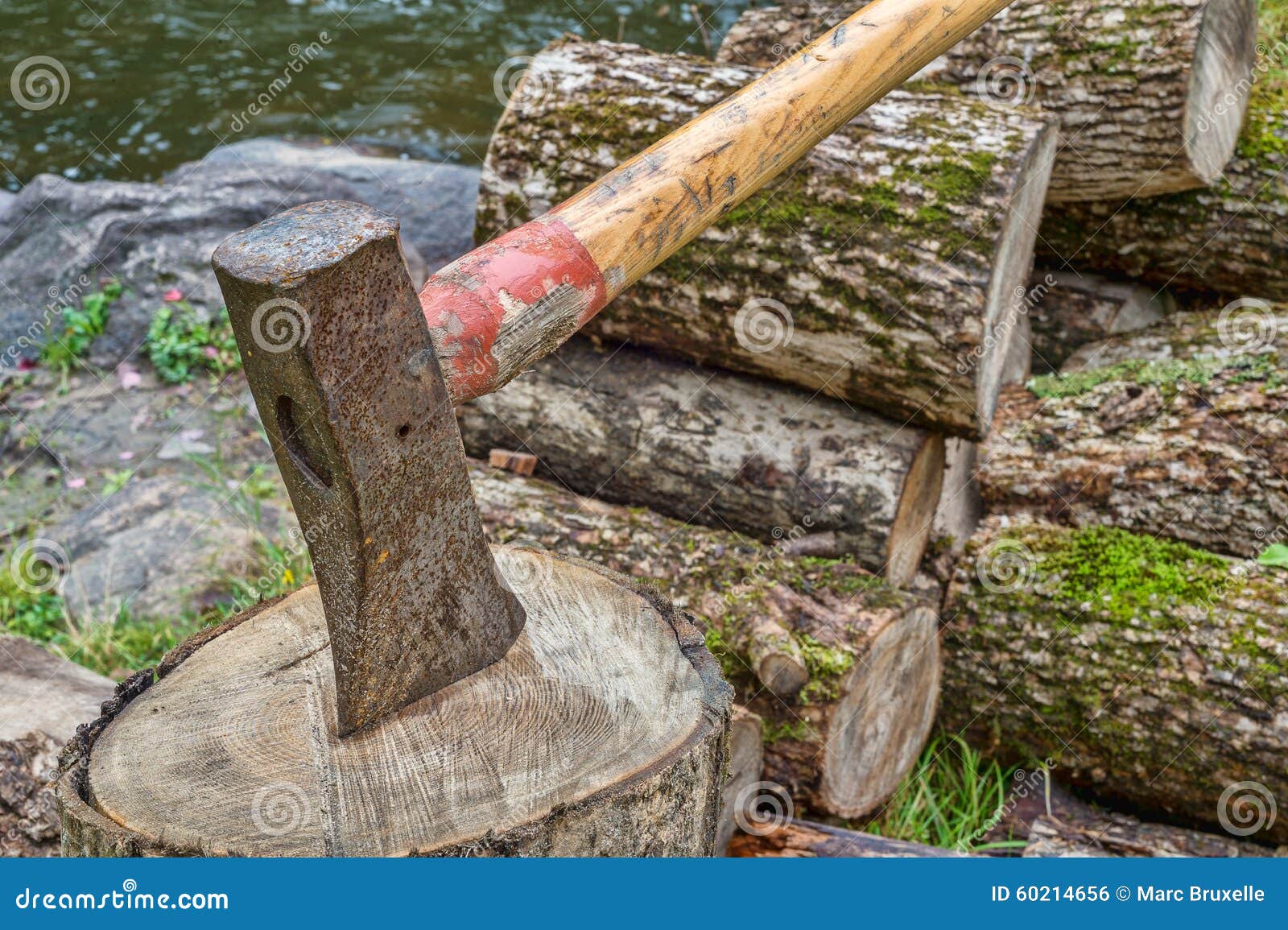 Axe on chopping block stock photo. Image of industry - 60214656