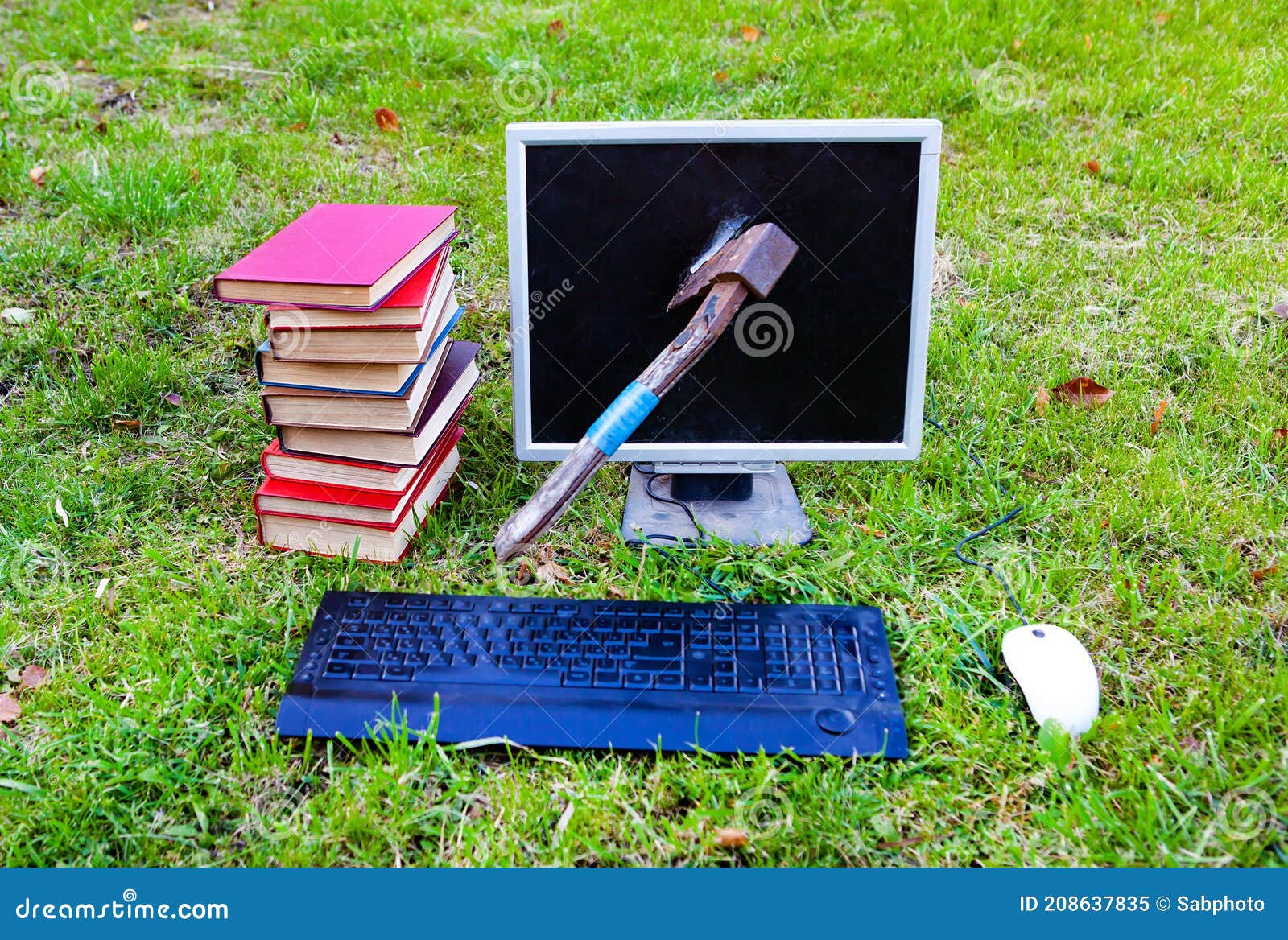 Axe in the Computer Monitor Stock Image - Image of demolish, kill ...
