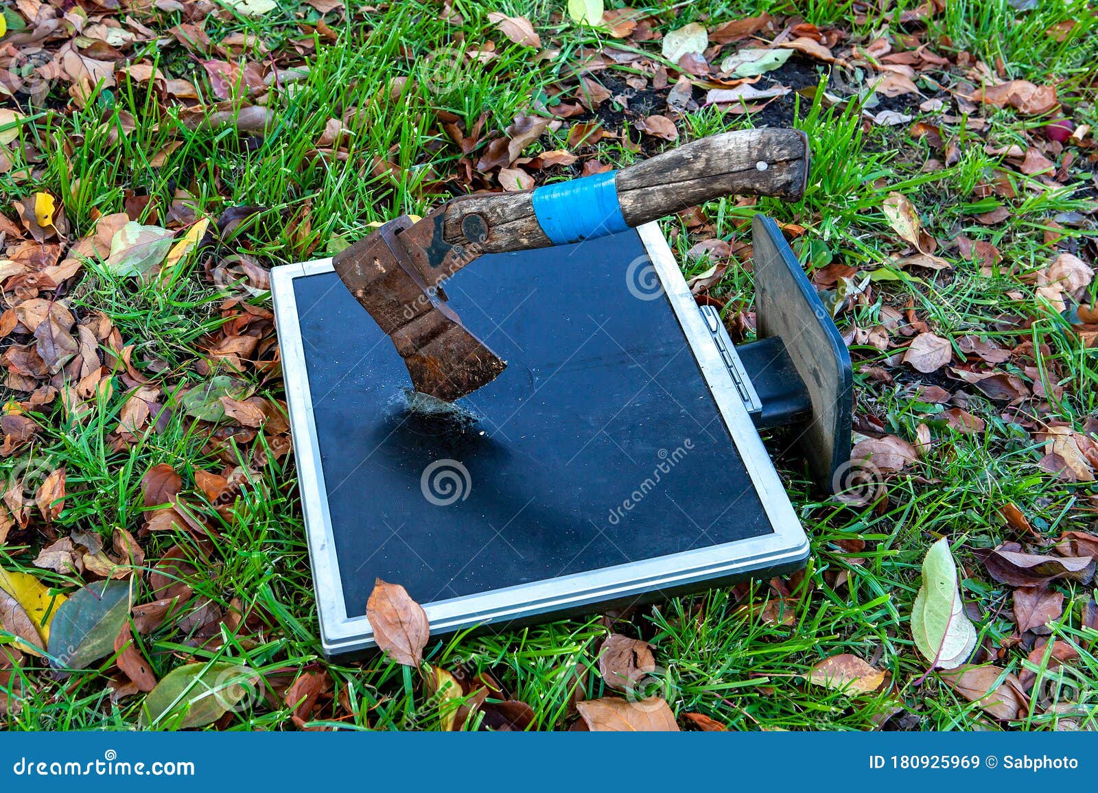 Axe in the Computer Monitor Stock Image - Image of impact, device ...