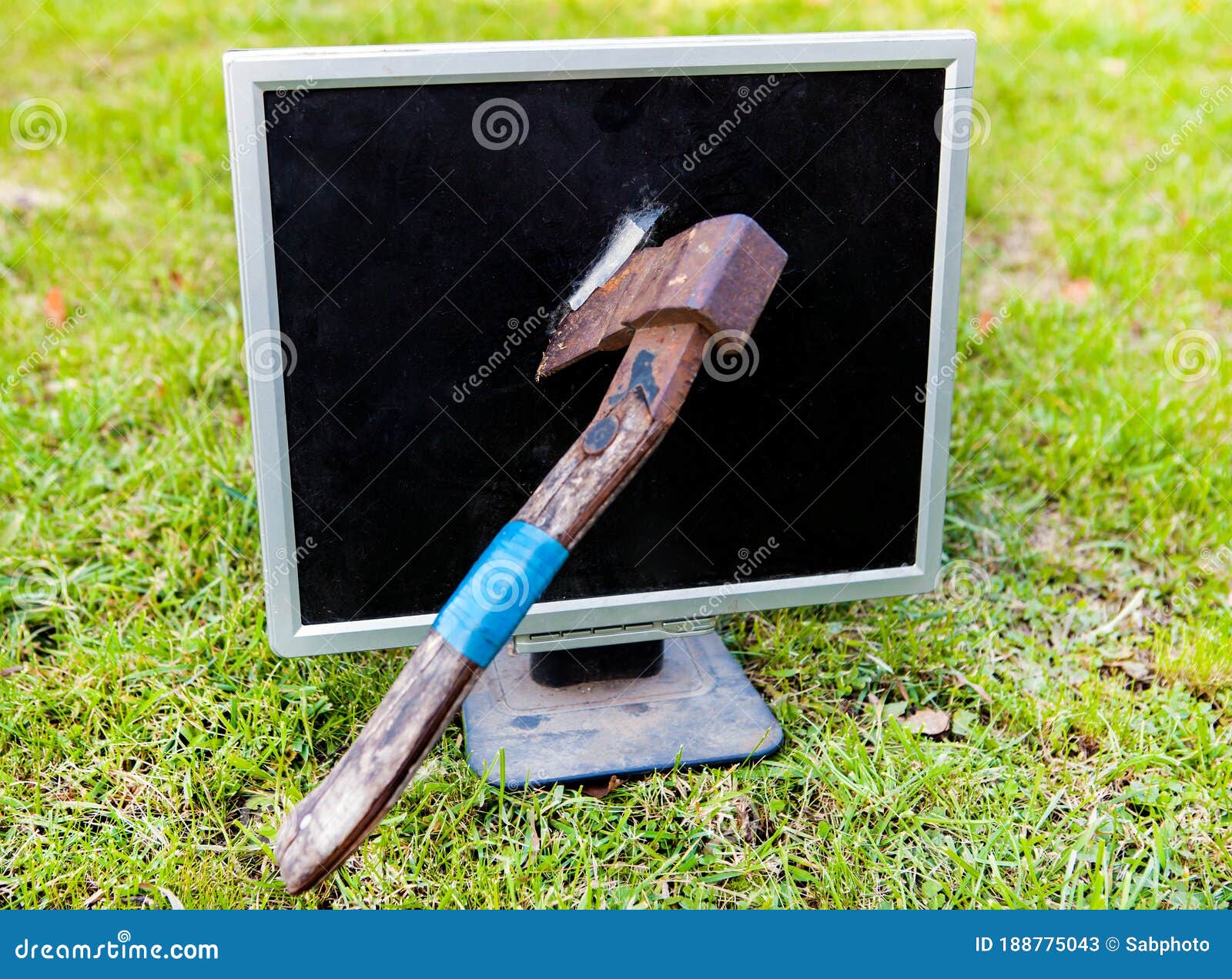 Axe in the Computer Monitor Stock Image - Image of grass, hardware ...