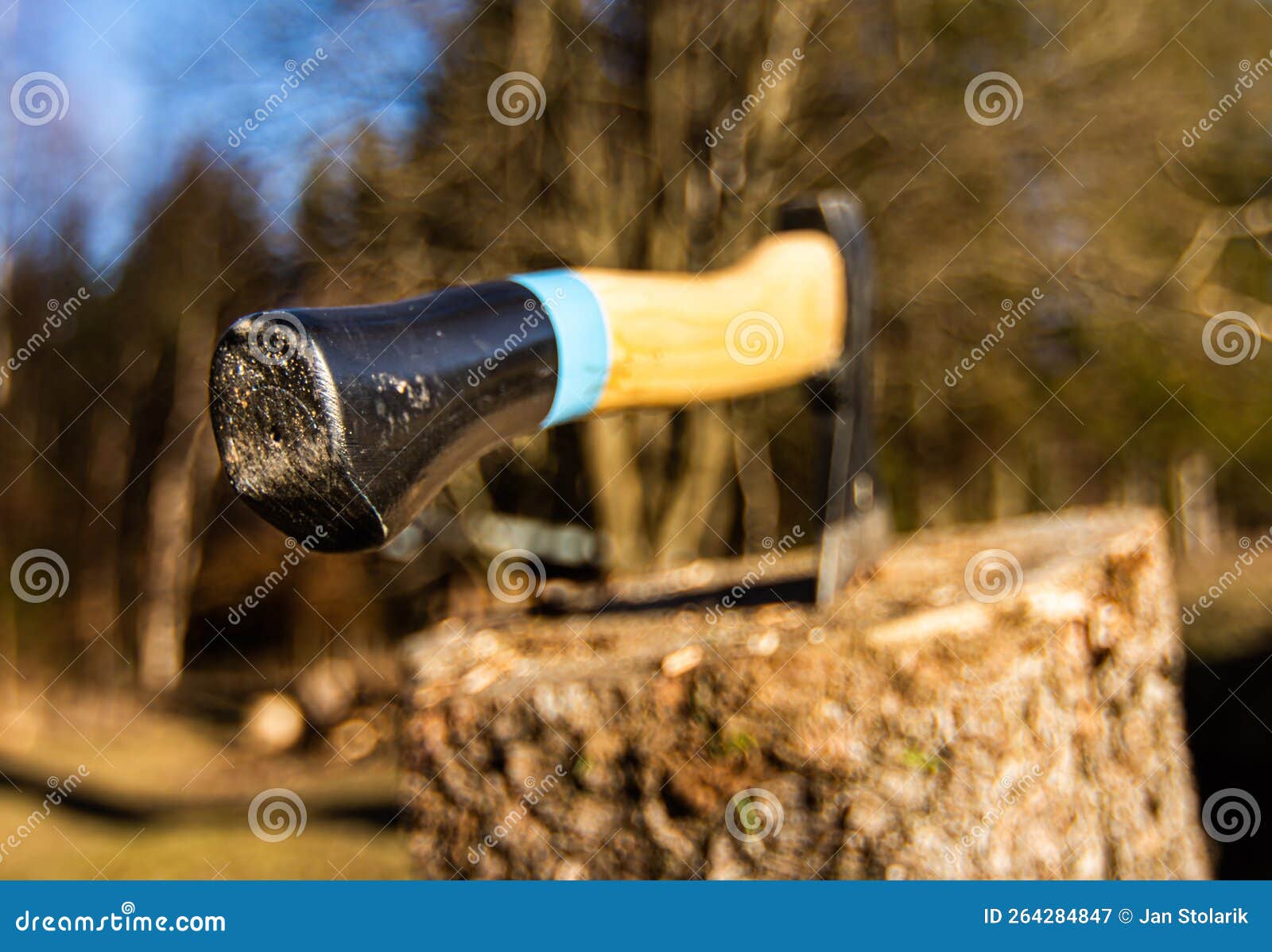 Axe Cut into Wood Log after Chopping Firewood Stock Image - Image of ...