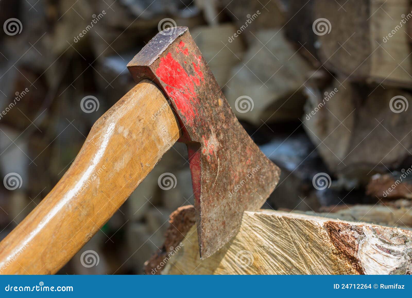 Axe in Front of a Stack of Wood Stock Photo - Image of piece, firewood ...
