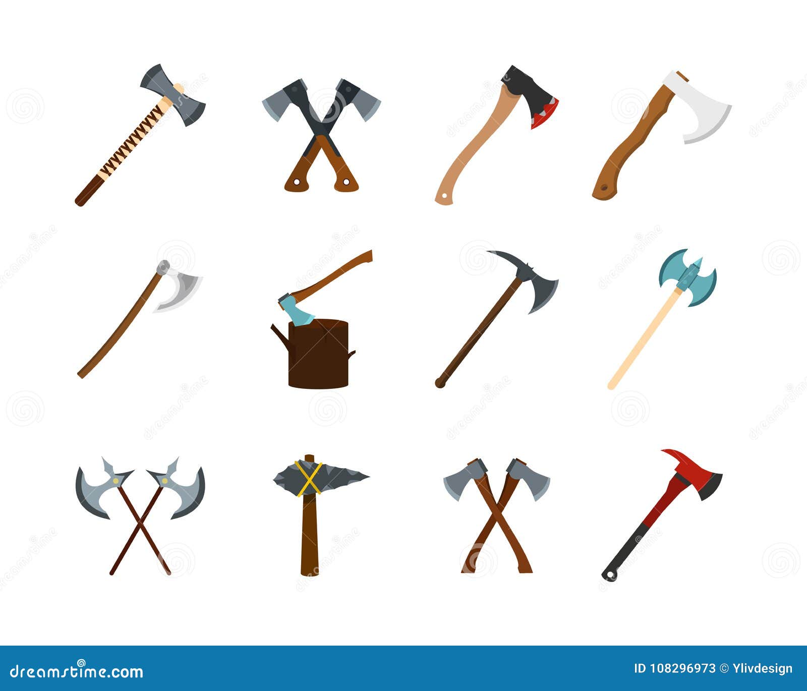 Axe icon set, flat style stock vector. Illustration of design - 108296973