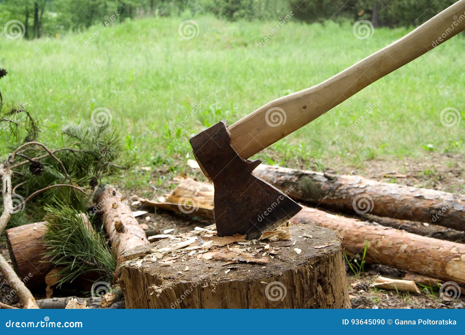 Axe and log stock photo. Image of hack, equipment, firewood - 93645090