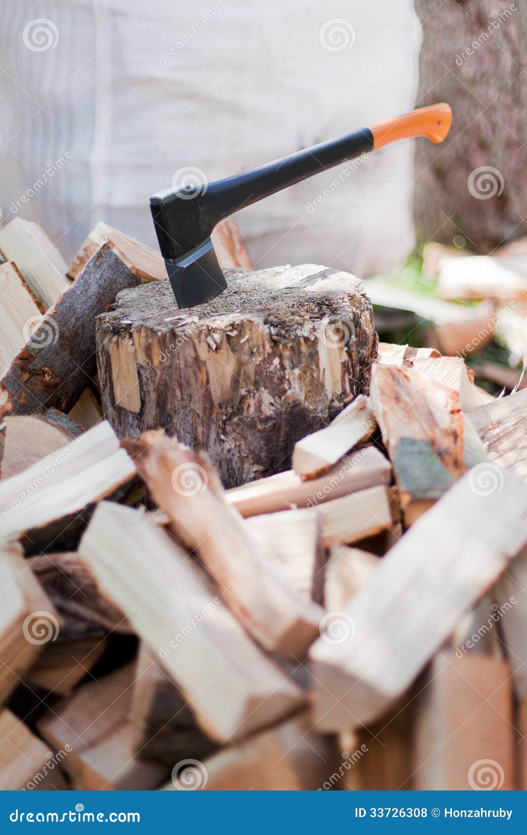Axe in Log with Chopped Wood Stock Photo - Image of beautiful ...