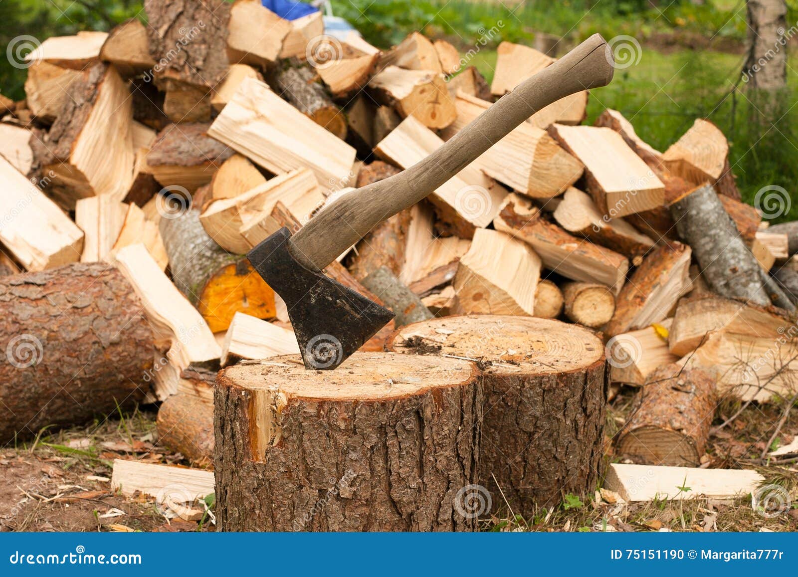 Axe in a log stock photo. Image of horizontal, firewood - 75151190