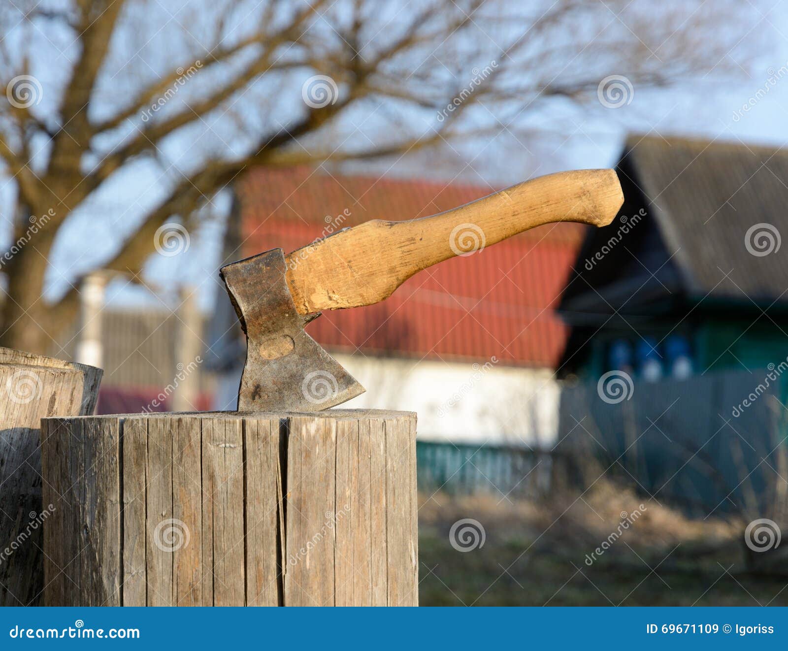 Axe in a log stock image. Image of lumberjack, equipment - 69671109