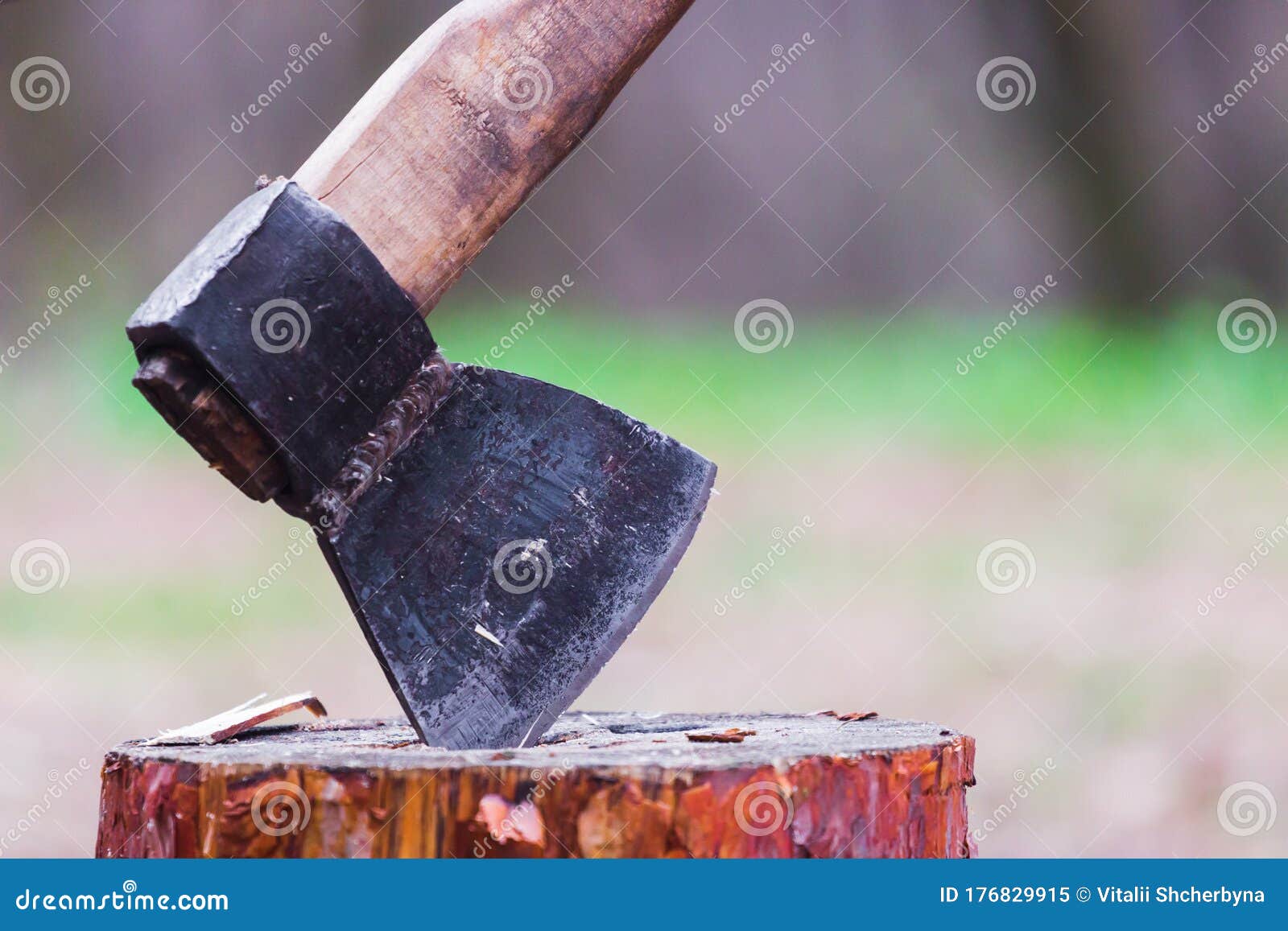 Axe in a log, closeup stock image. Image of block, fire - 176829915