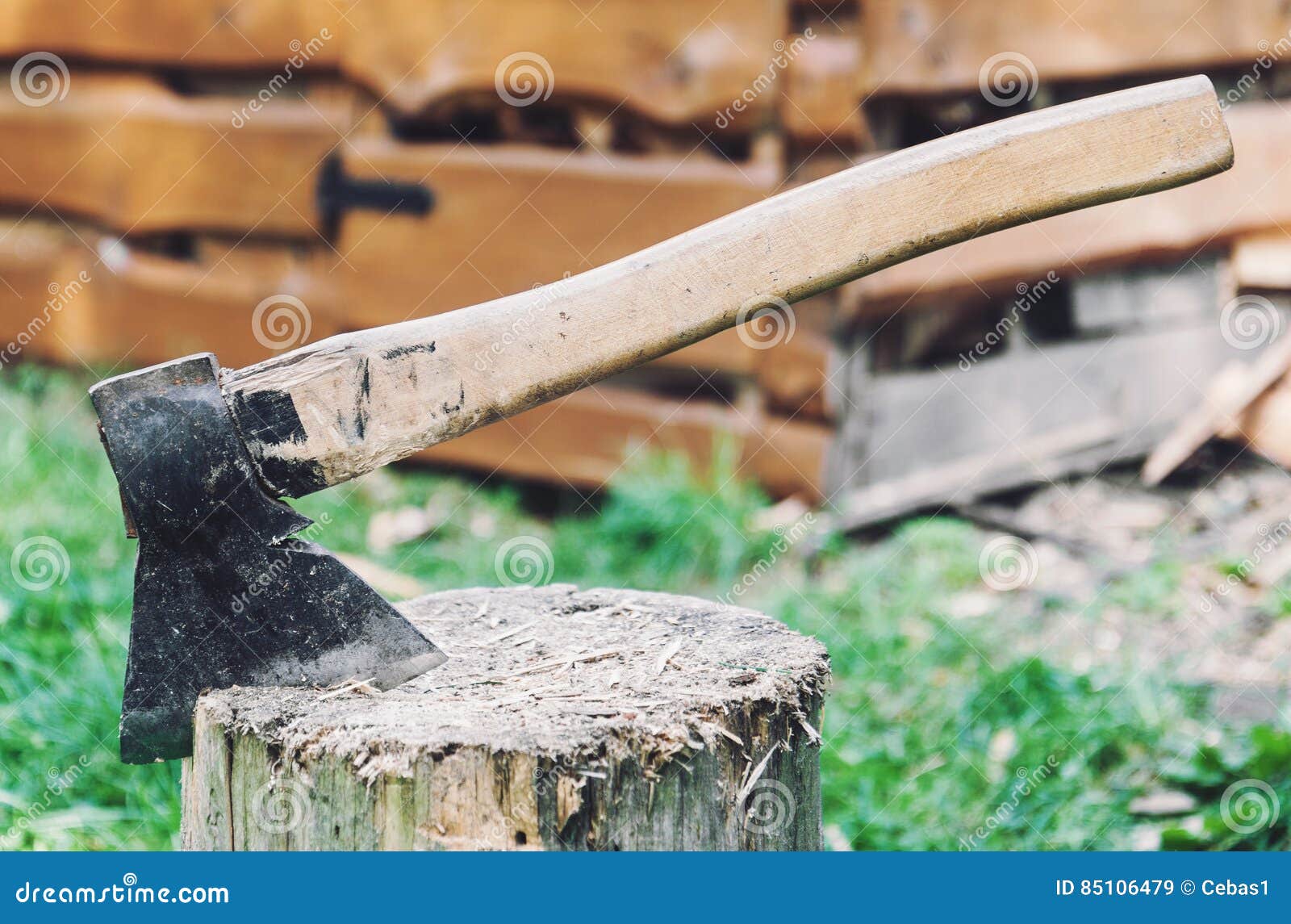Axe in a log stock image. Image of timber, instrument - 85106479
