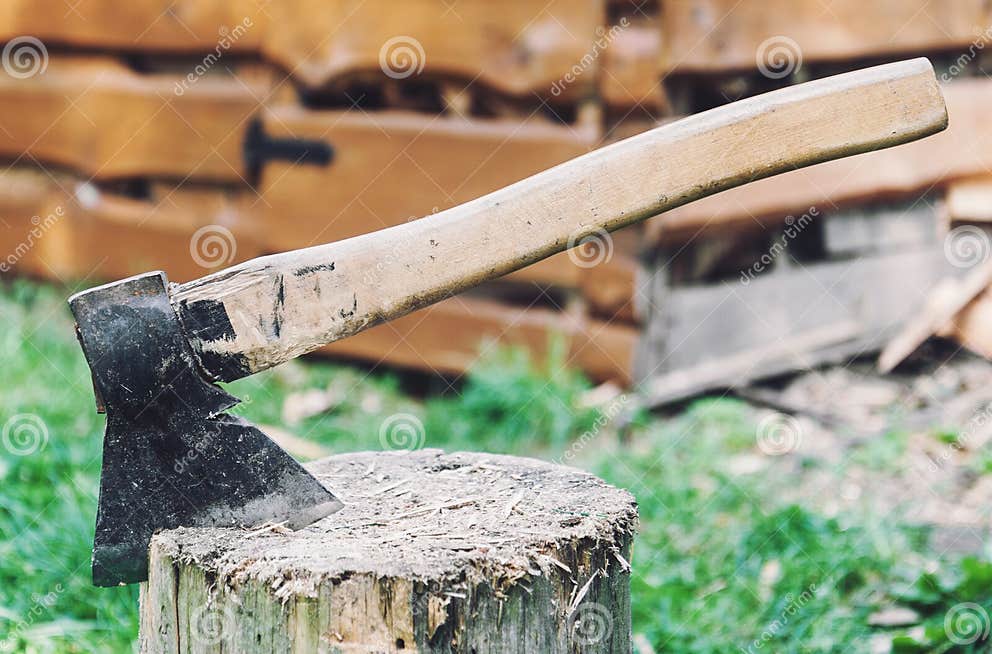 Axe in a log stock image. Image of timber, instrument - 85106479