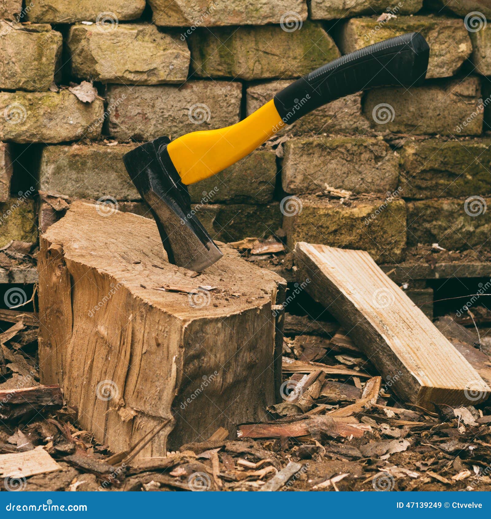 Axe in log stock image. Image of timber, brick, metal - 47139249