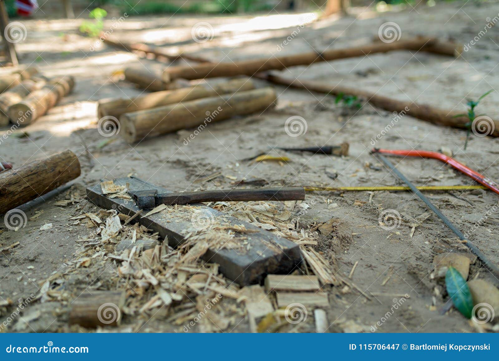 Axe and Other Building Tools Lies on the Ground Stock Image - Image of ...