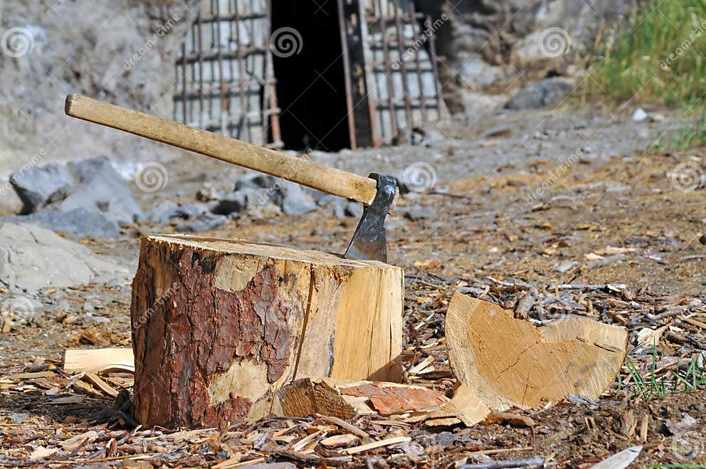 The axe in the pine log. stock photo. Image of tool, timber - 89087660