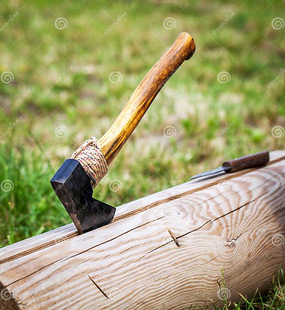 Axe and rope on wood stock photo. Image of wood, cutter - 41817064