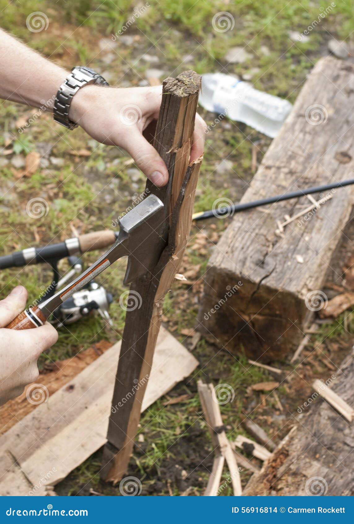 Axe Spliting Wood stock photo. Image of pole, start, grain - 56916814
