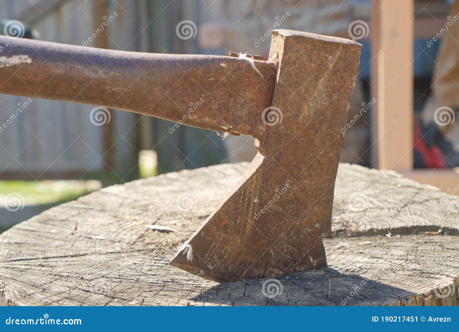 Axe Stuck in the Stump, Logging in Countryside Stock Image - Image of ...