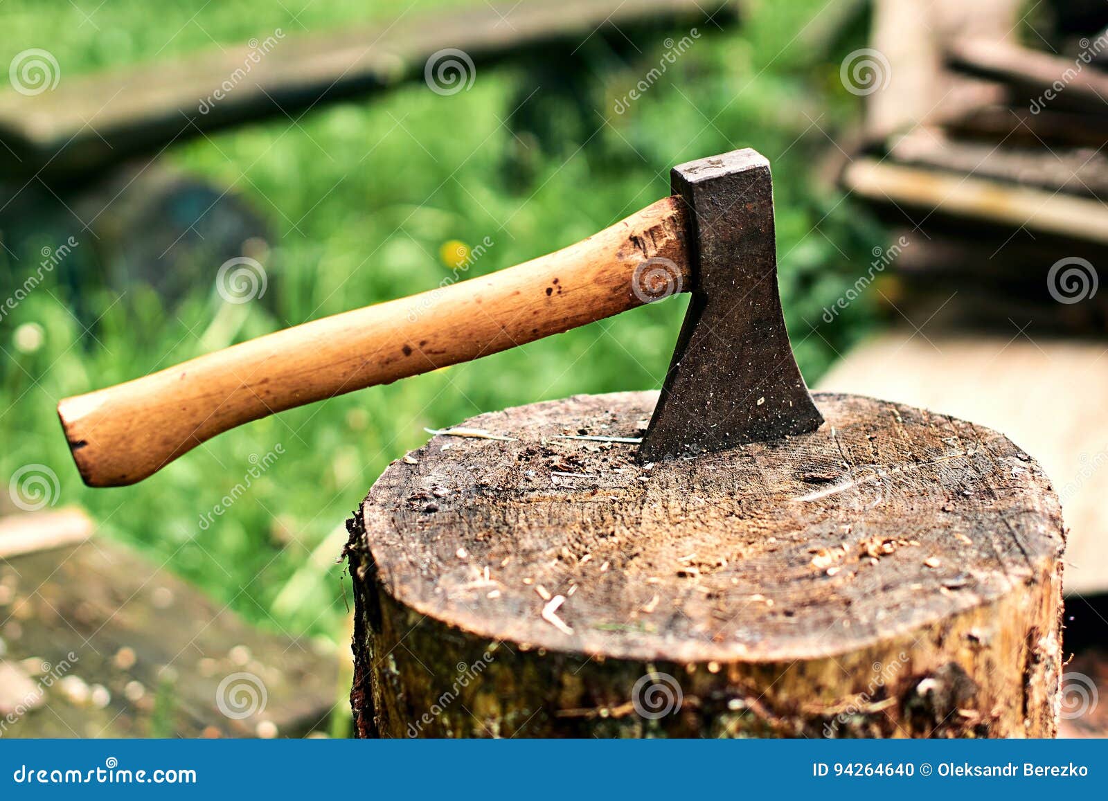 Axe in the stump stock photo. Image of outdoors, rough - 94264640