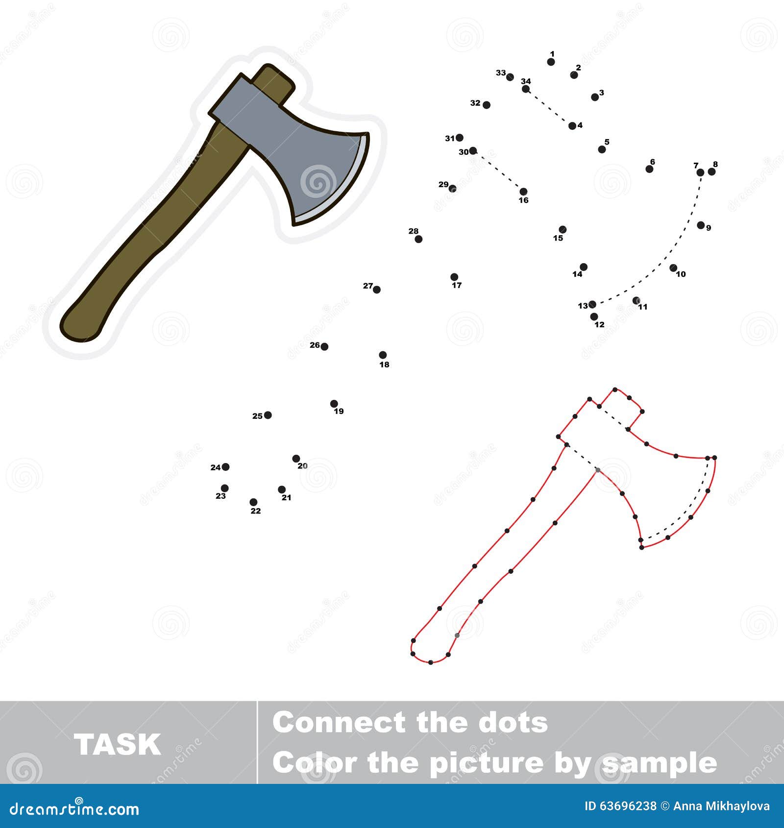 Axe Toy To Be Traced. Vector Numbers Game. Stock Vector - Illustration ...