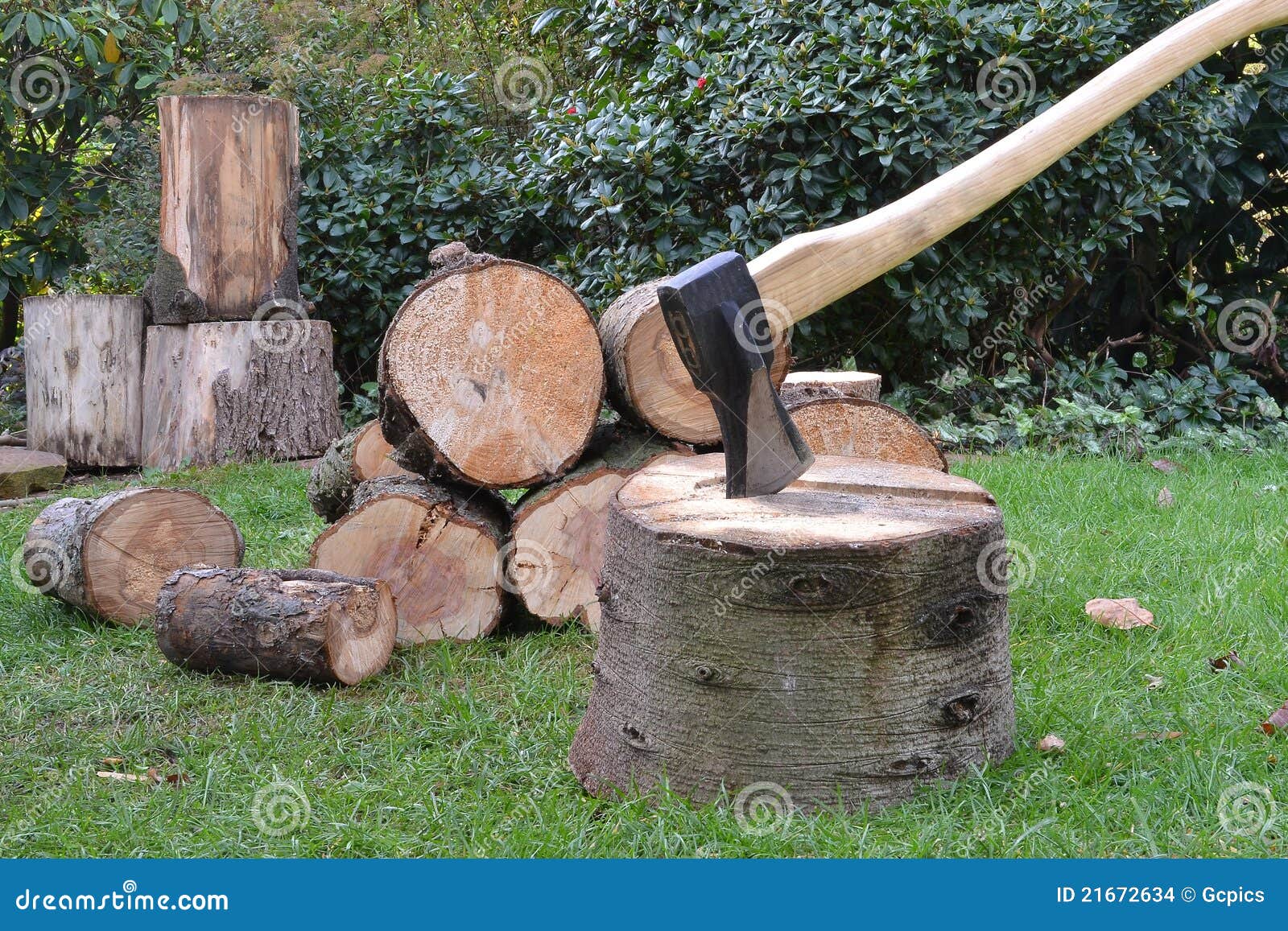 Axe and tree logs stock photo. Image of metal, steel - 21672634