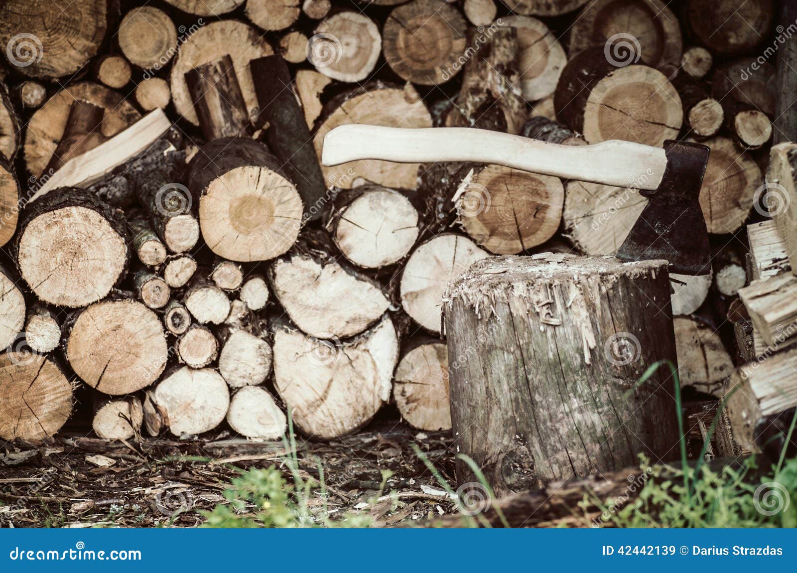 Axe on the wood log stock image. Image of forest, logs - 42442139