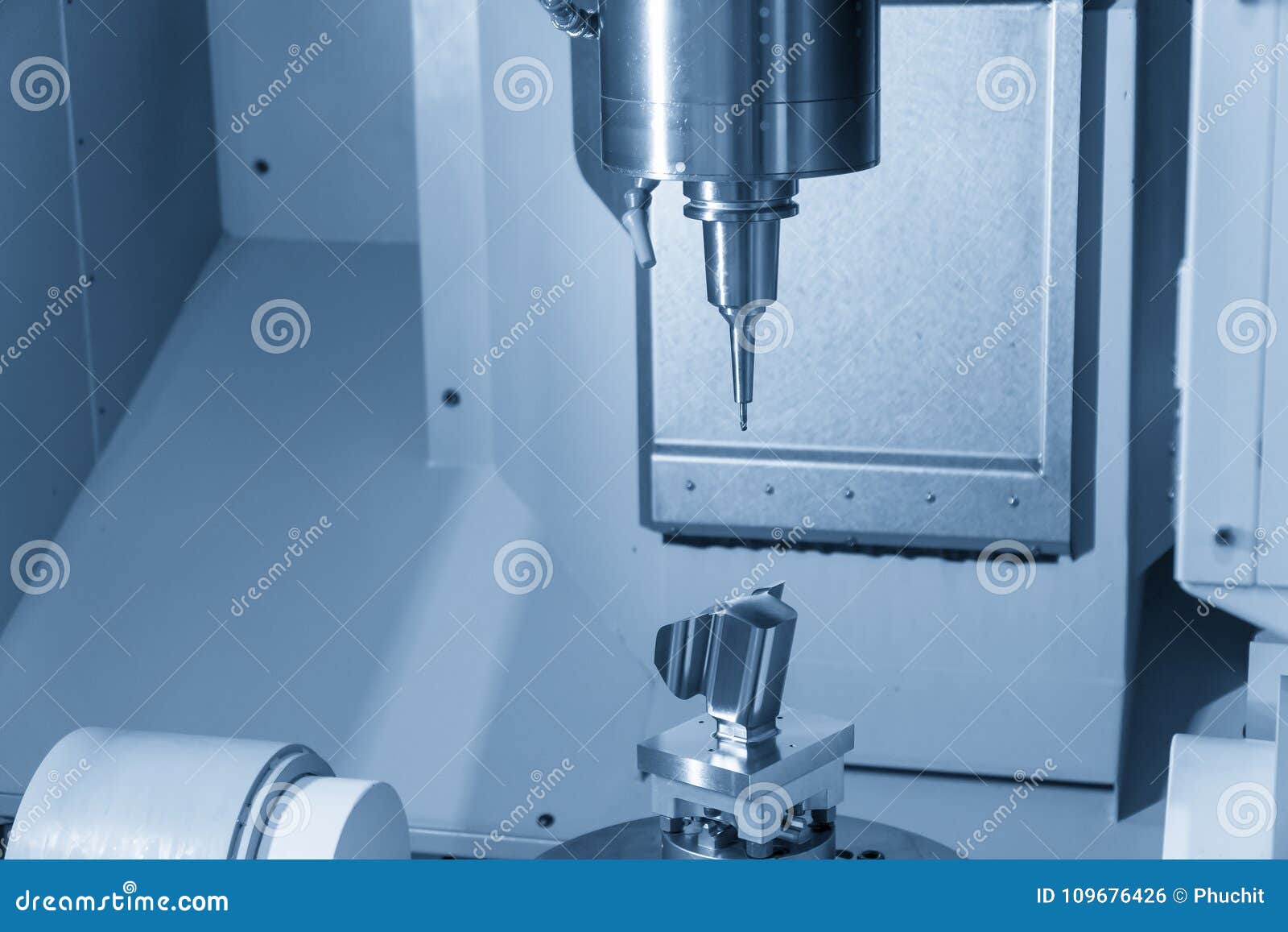 The 5-axis CNC Machine Cutting the Sample Part. Stock Photo - Image of ...