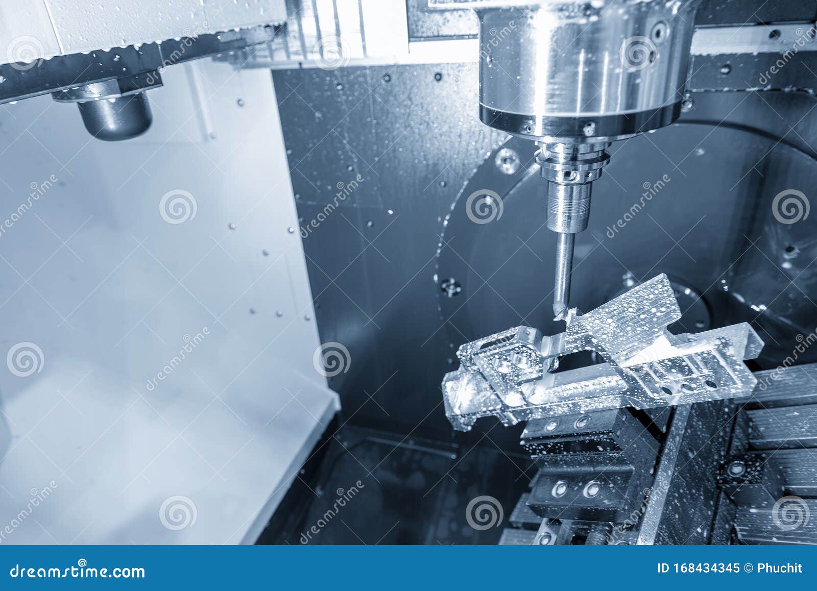 The 5-axis CNC Milling Machine Cutting the Sample of Aluminium Parts by ...