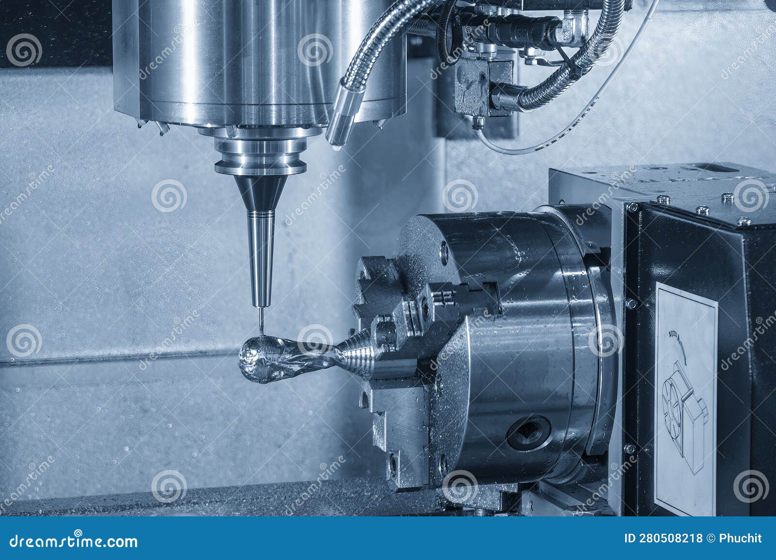 The 4-axis CNC Milling Machine Cutting the Sample Part with Solid Ball ...