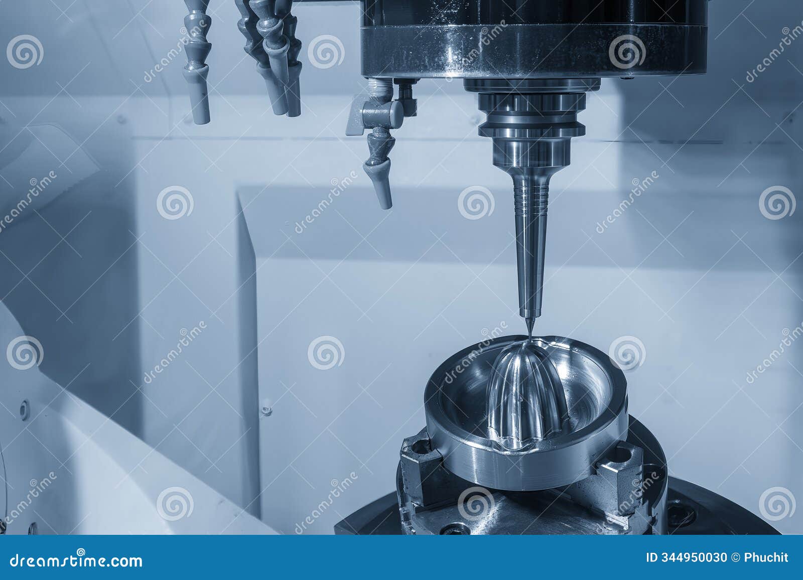 The 5-axis CNC Milling Machine Cutting the Sample Part with Solid Ball ...