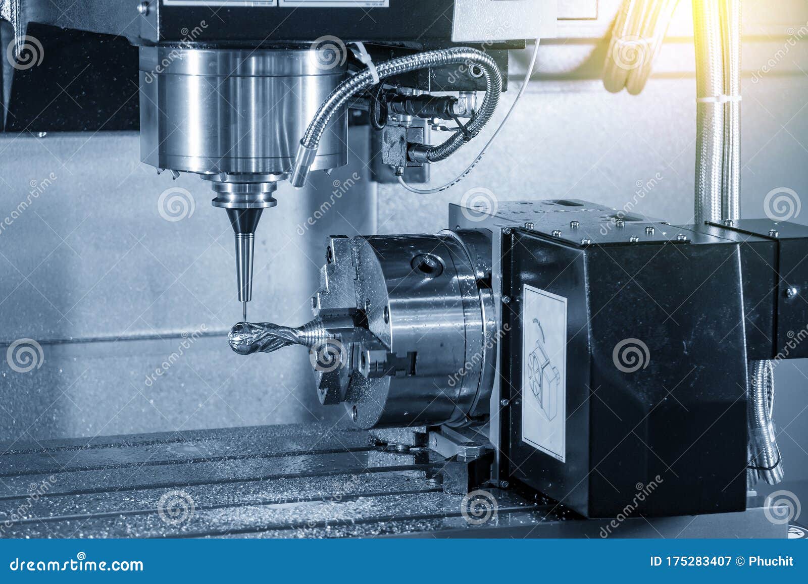 The 4 Axis CNC Milling Machine Cutting the Sample Parts Attach on the ...