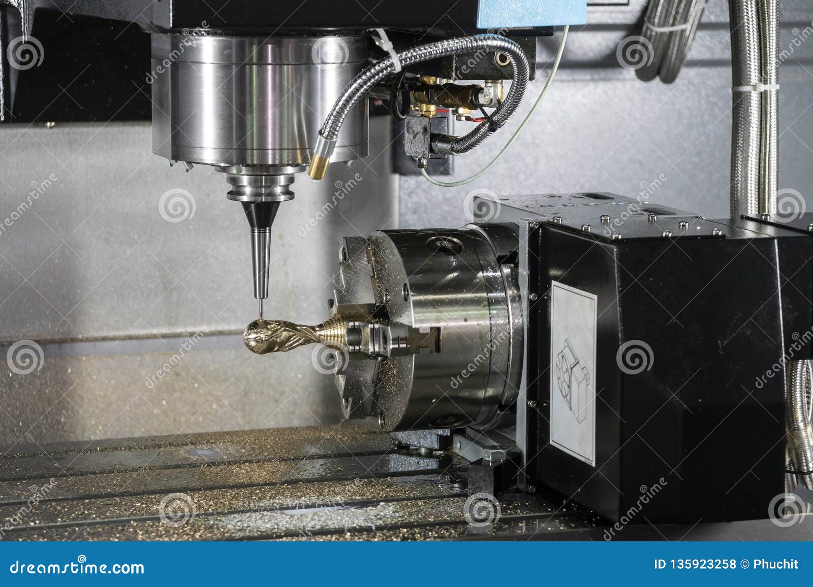 The 4-axis CNC Milling Machine . Stock Photo - Image of aluminium ...