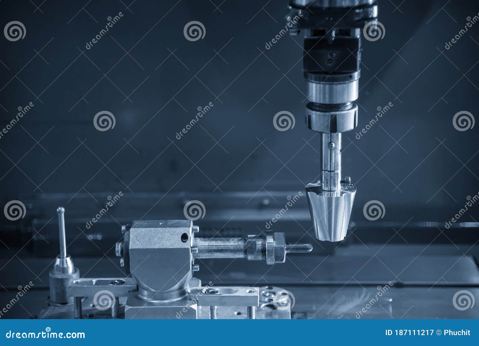 The 4-axis EDM Machine Operation in the Light Blue Scene. Stock Image ...