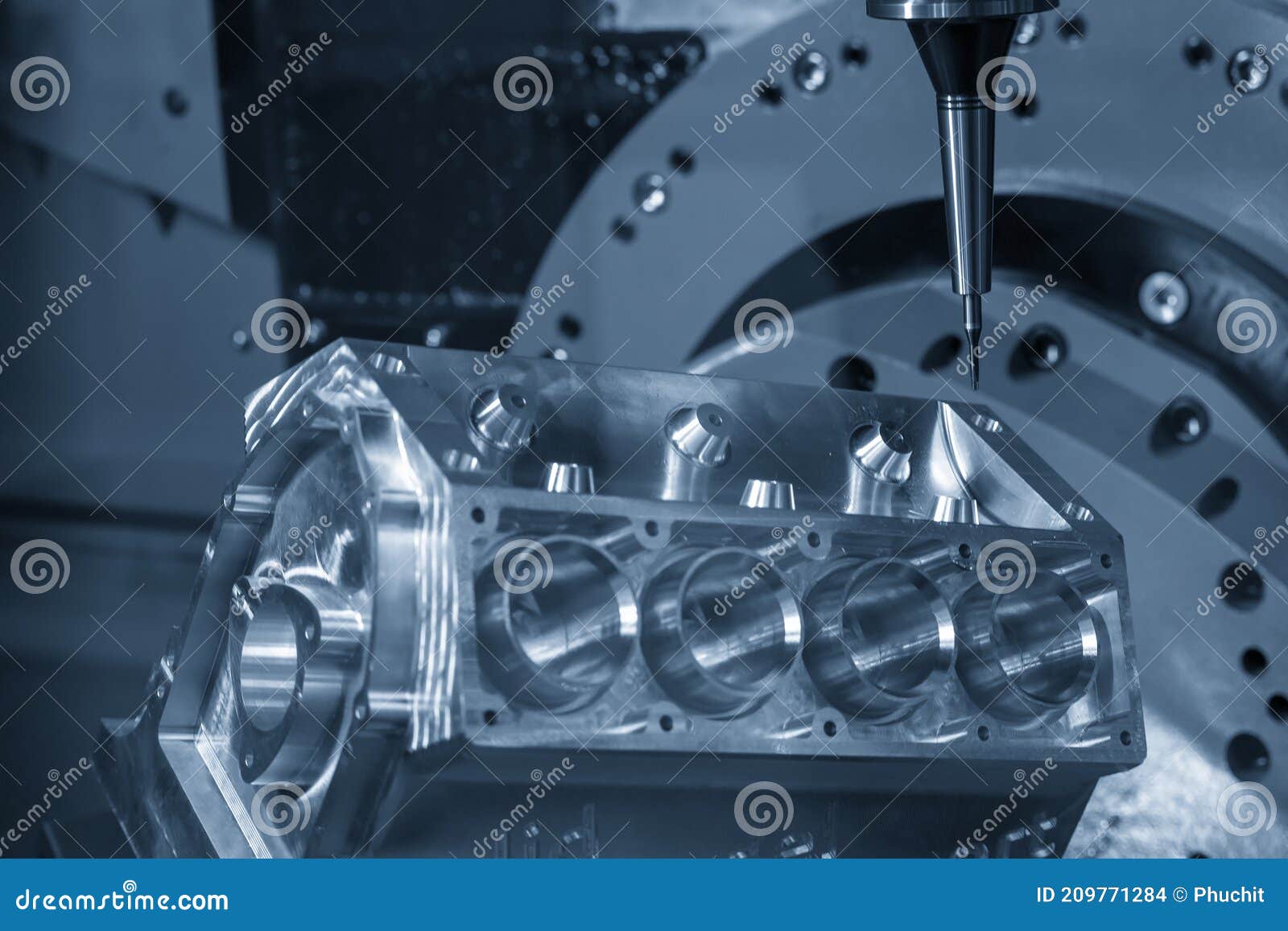 The 5-axis Machining Center Cutting the V8-engine Cylinder Block. Stock ... The 5-axis Machining Center Cutting the V8-engine Cylinder Block. Stock ...