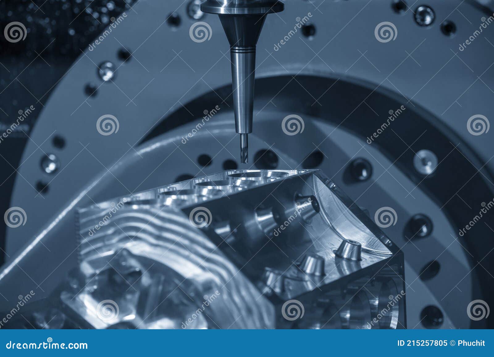 The 5-axis Machining Center Cutting the V8-engine Cylinder Block. Stock ...