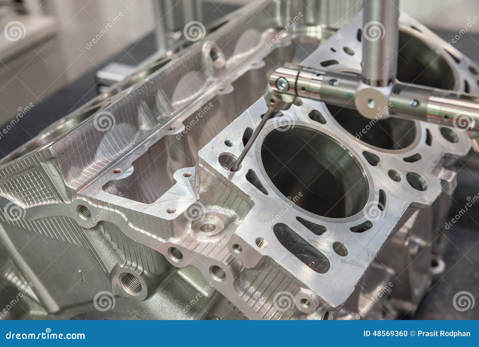 5-axis Measurement Probe is Measuring the Cylinder Block Stock Photo ...