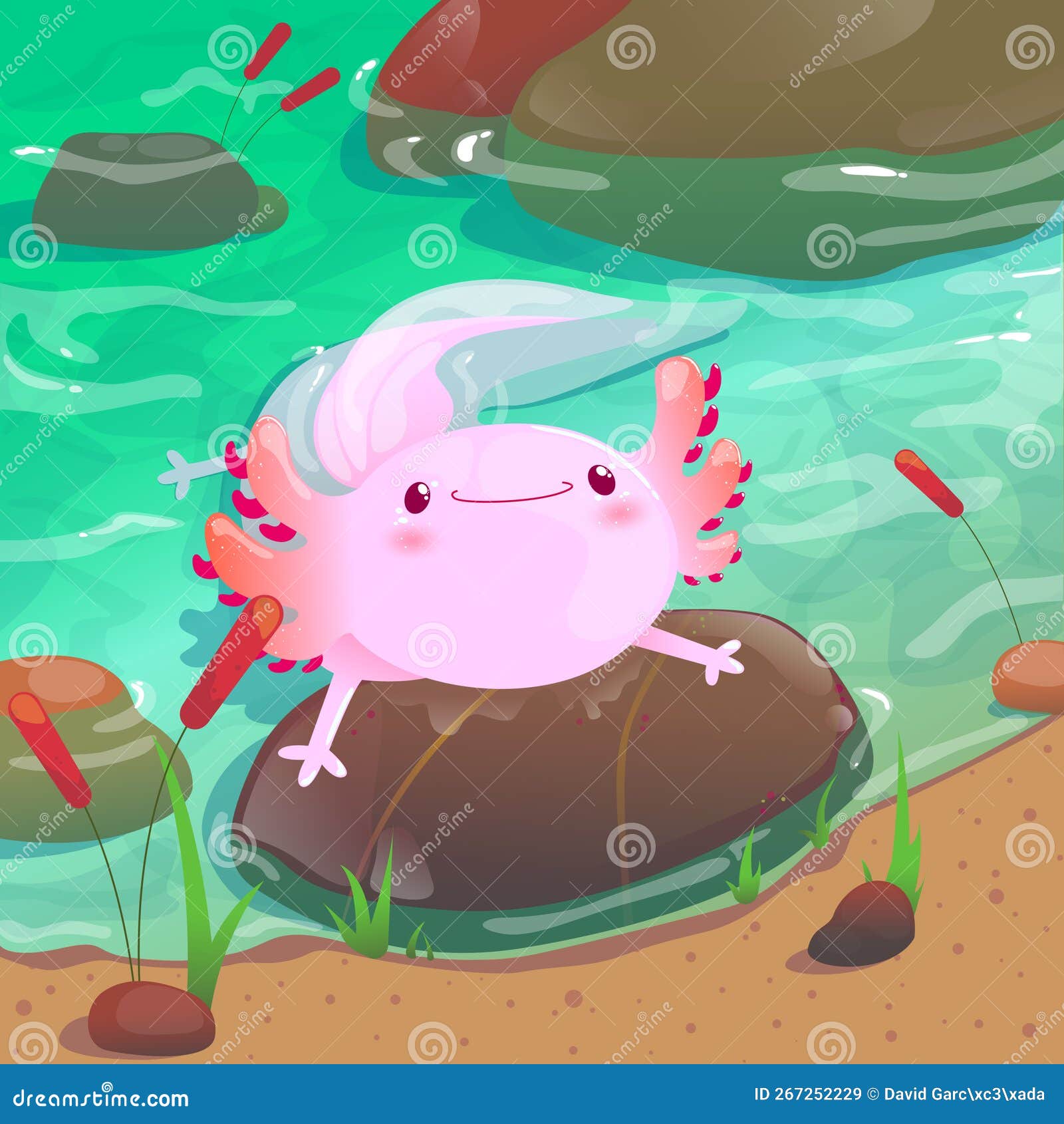 Axolotl in a River Vector Illustration Stock Vector - Illustration of ...