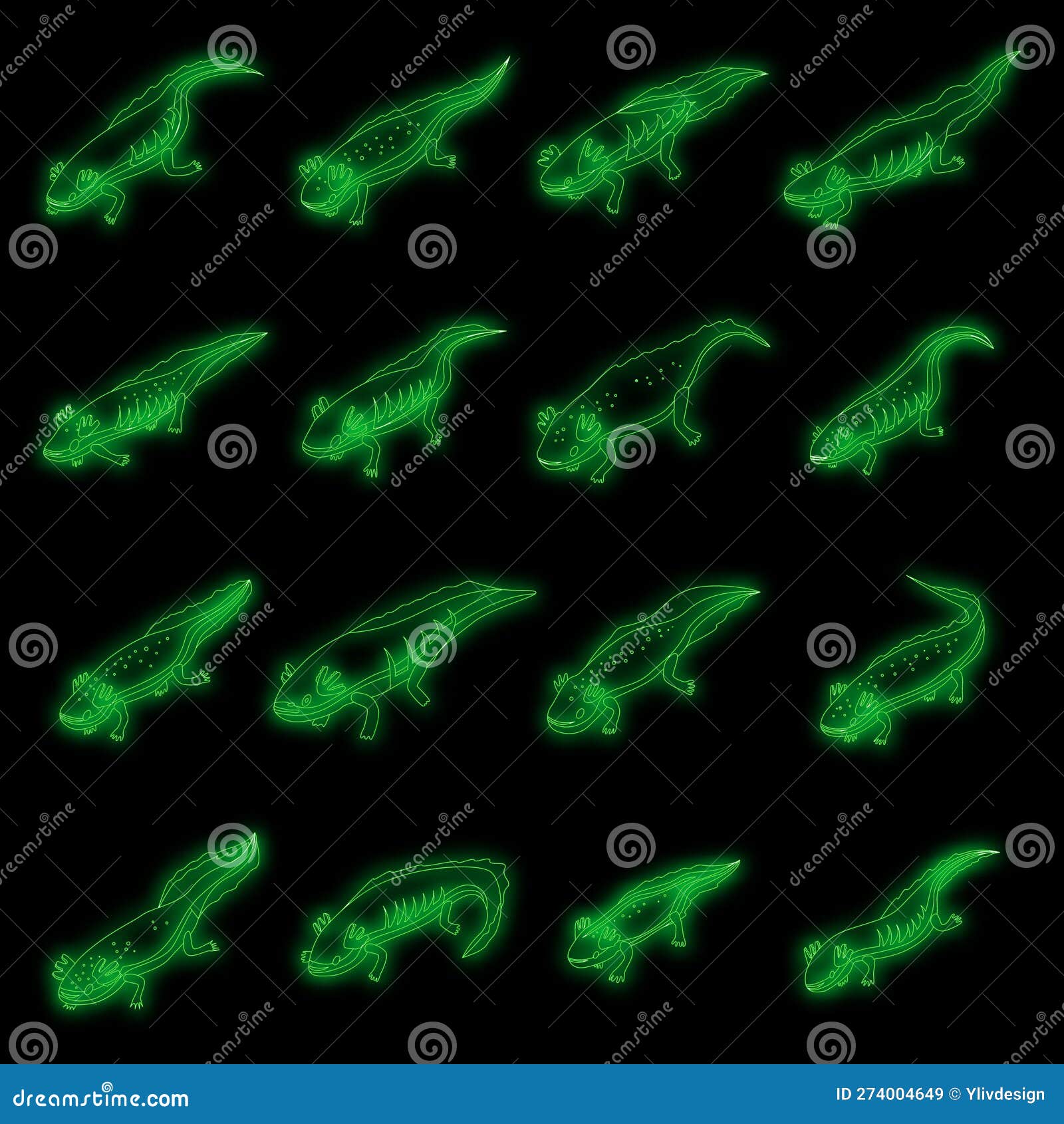 Neon Axolotl Ambystoma Mexicanum Overhead View Red Color Vector ...