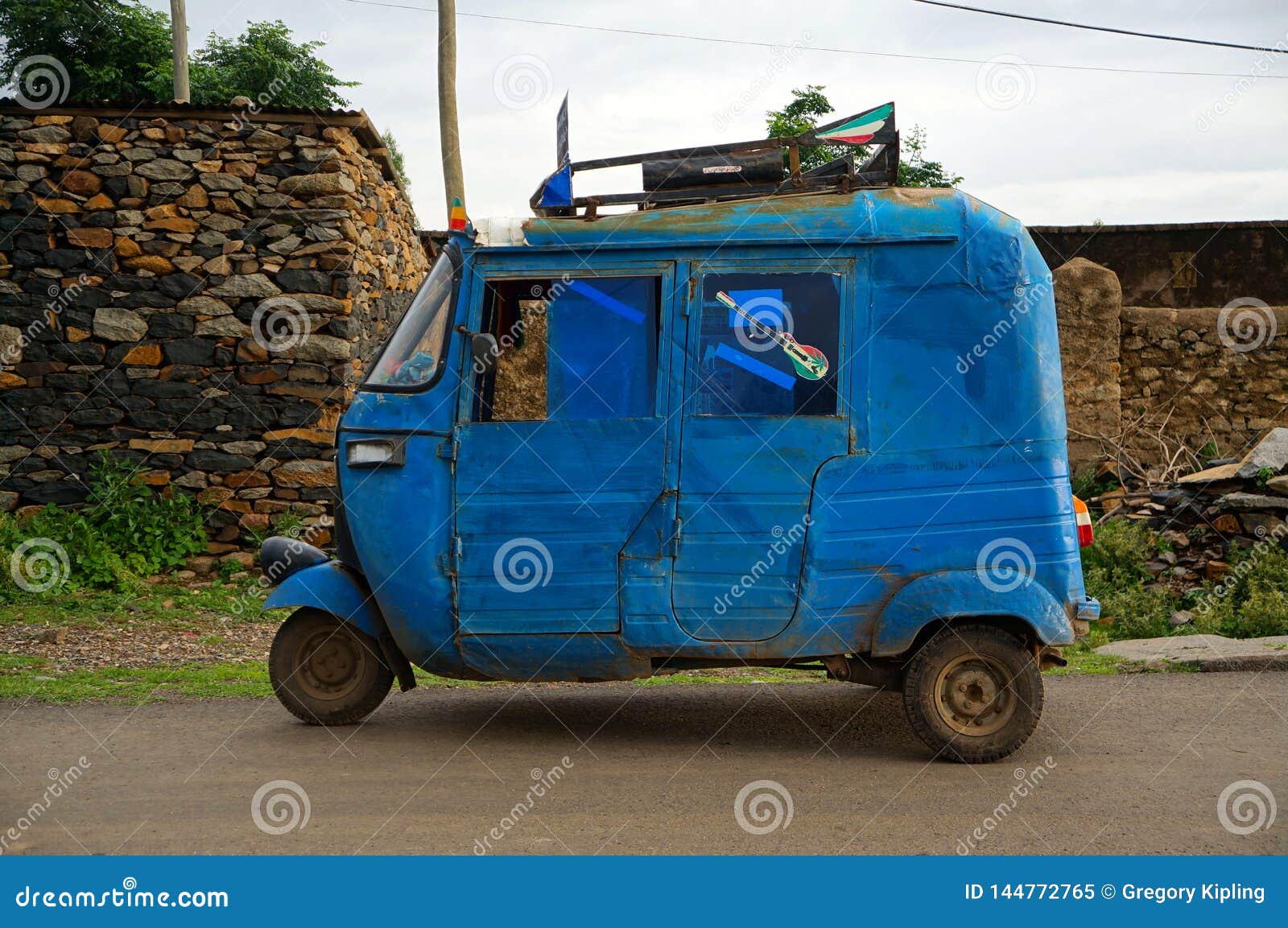 Blue Bajaj Tuk-tuk in Axum, Ethiopia Stock Image - Image of africa ...