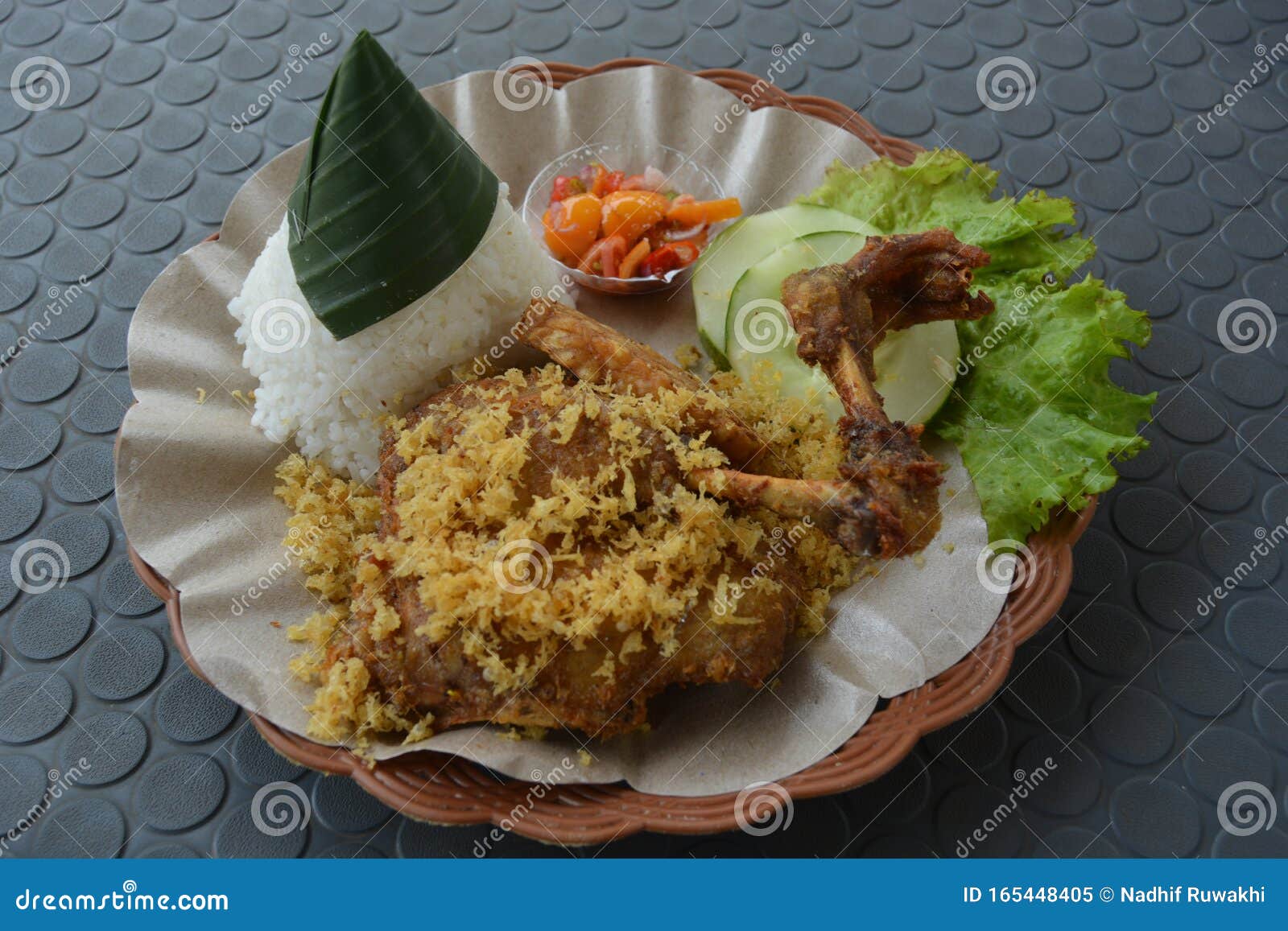 Ayam Penyet Traditional Indonesian Fried Chicken Stock Image - Image of ...