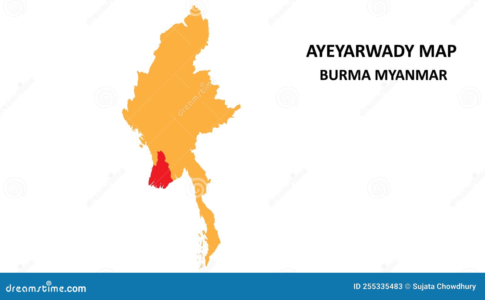 Ayeyarwady State and Regions Map Highlighted on Burma Myanmar Map Stock ...