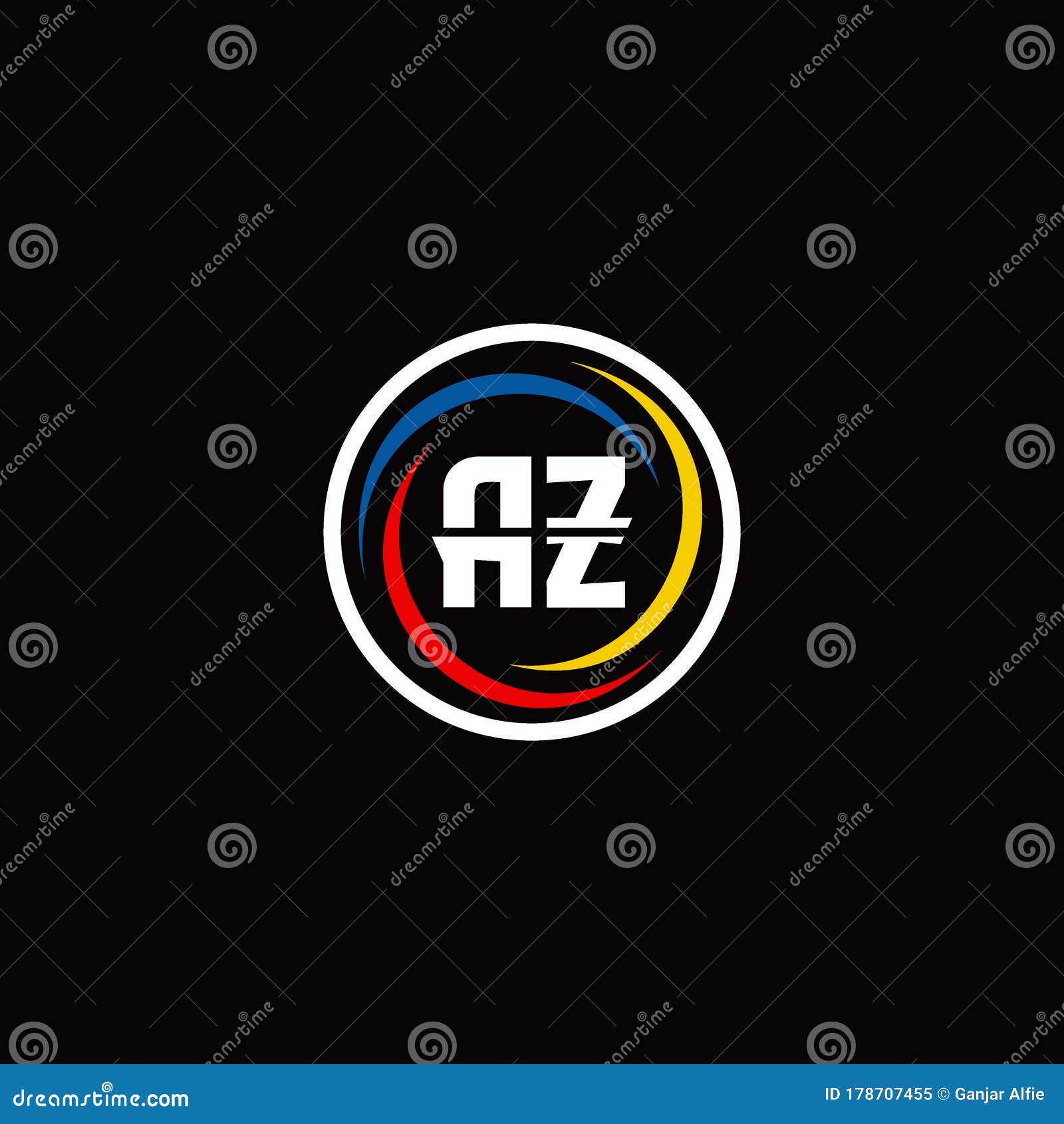 AZ Monogram Logo Isolated on Circle Shape with 3 Slash Colors Rounded ...