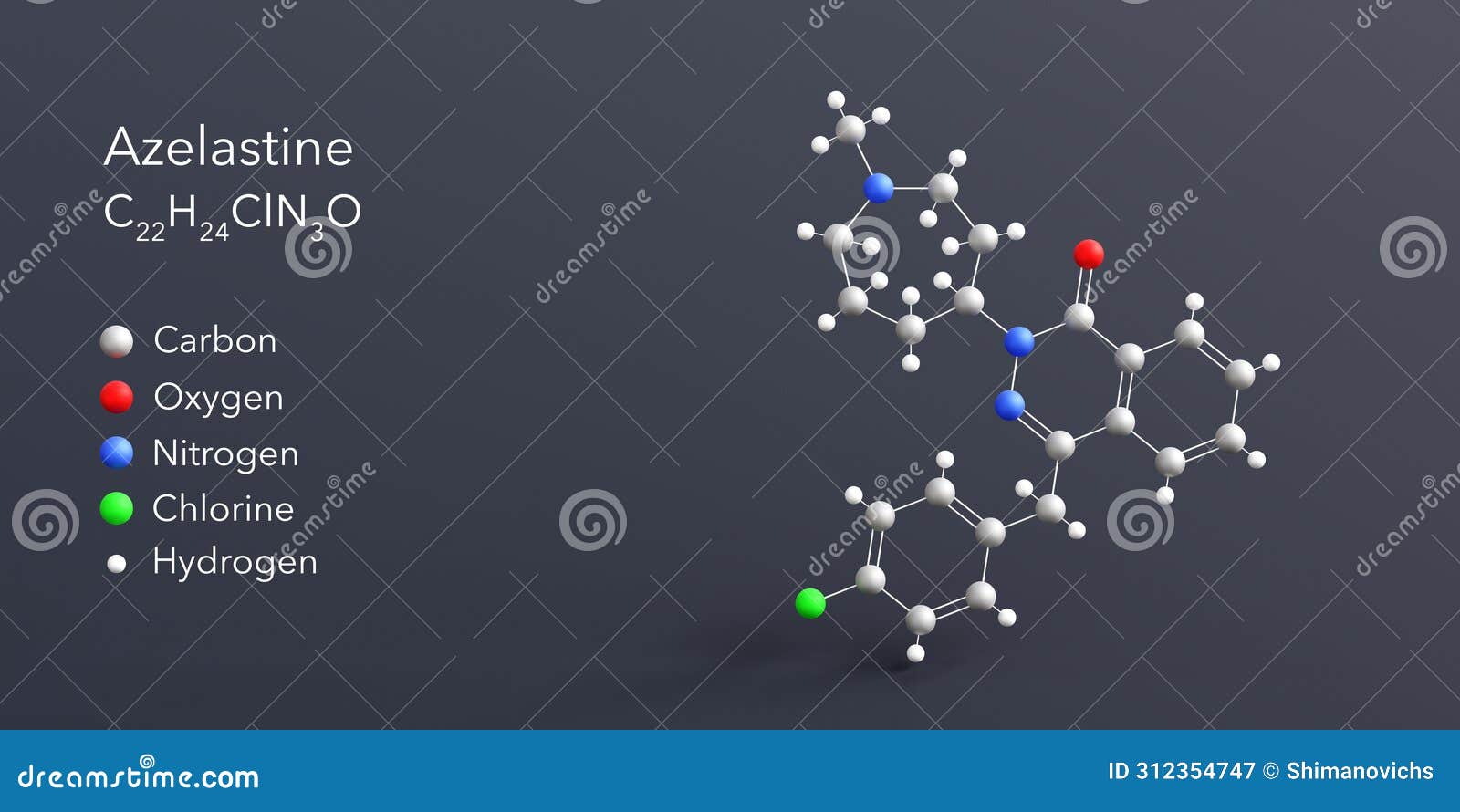 Azelastine Molecule 3d Rendering, Flat Molecular Structure with ...