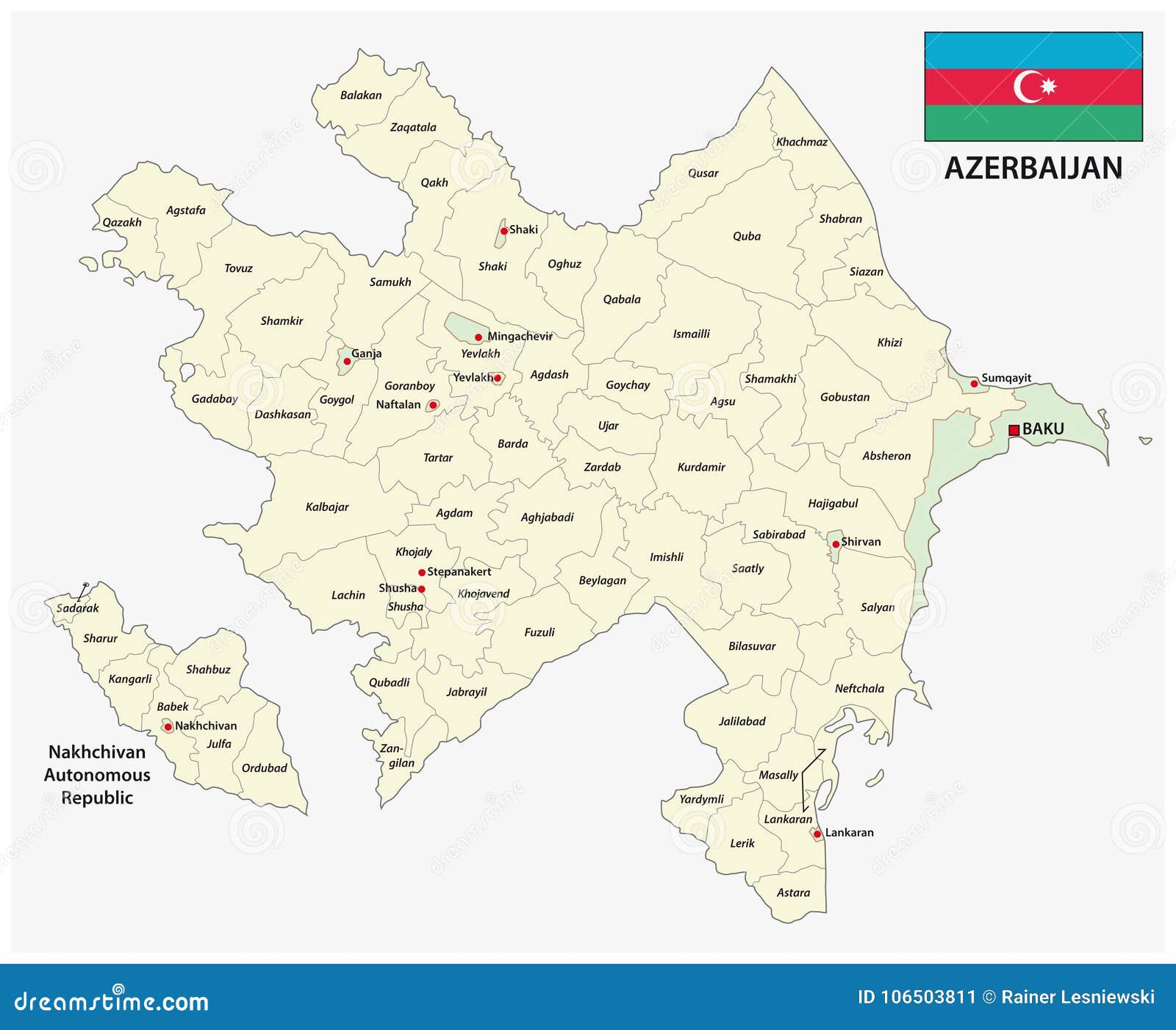 Azerbaijan Administrative and Political Vector Map with Flag Stock ...