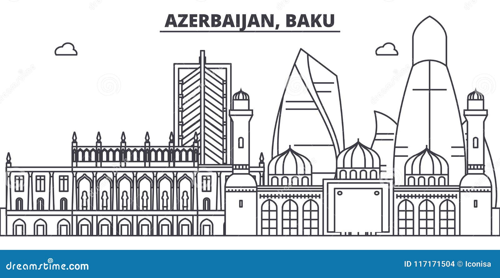 Azerbaijan Baku Line Skyline Vector Illustration Azerbaijan Baku